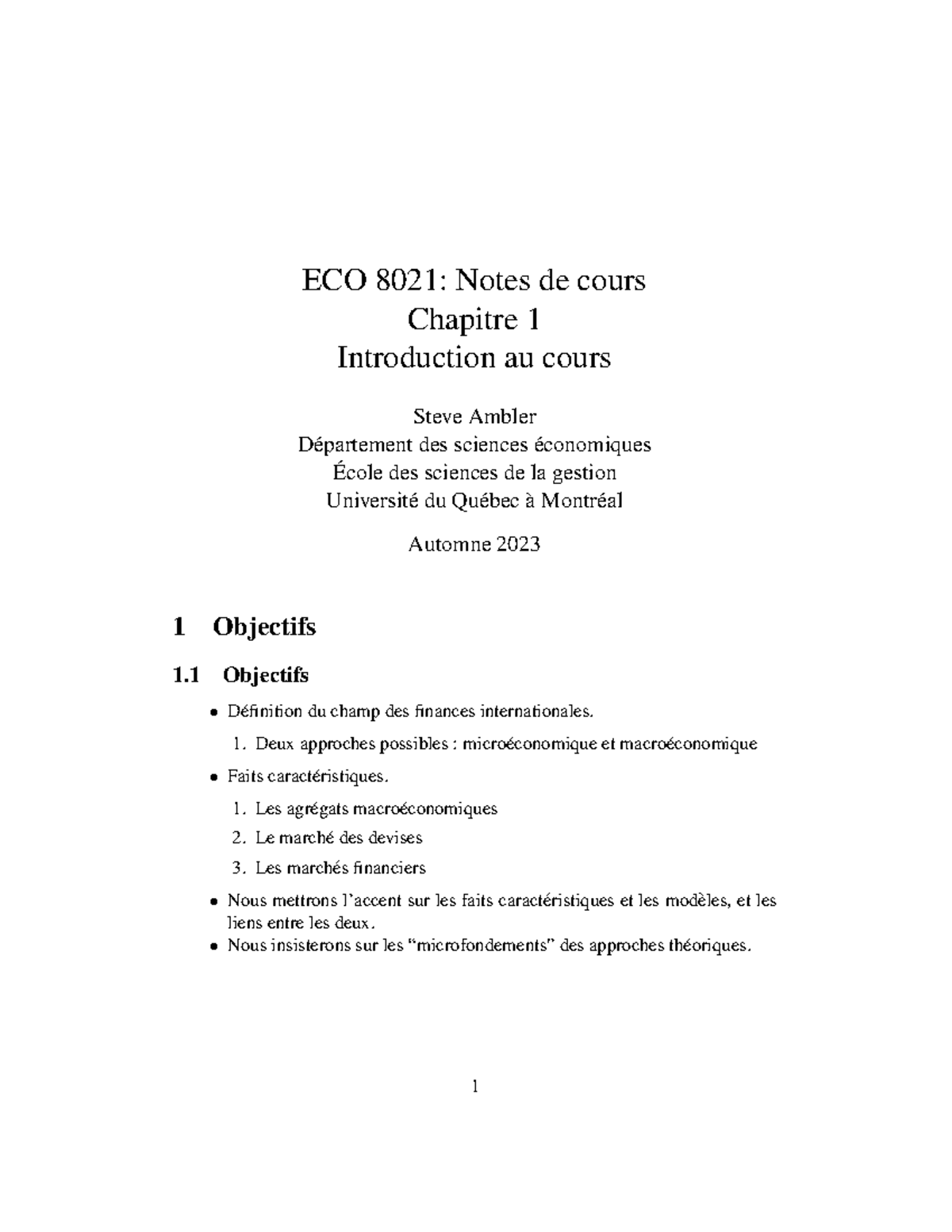 Chapit 01 - cours notes - ECO 8021: Notes de cours Chapitre 1 ...