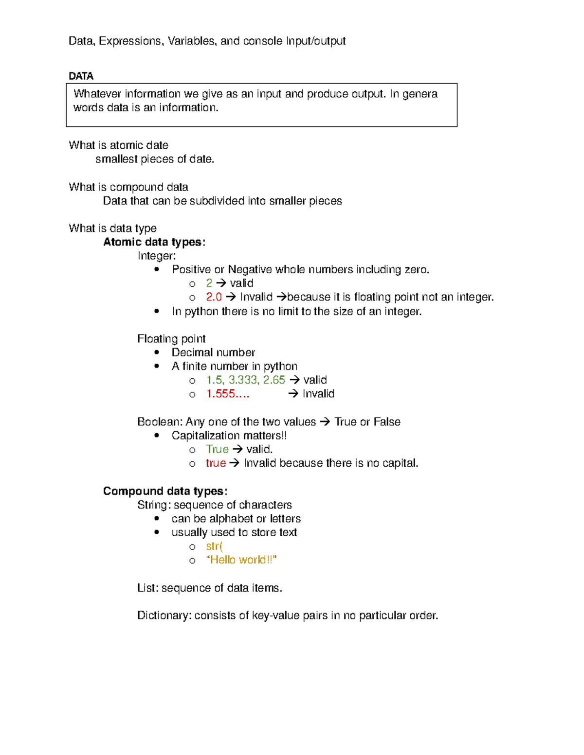 Lecture 2 (Part 1) - This contains chapter 1 - Data, Expressions ...