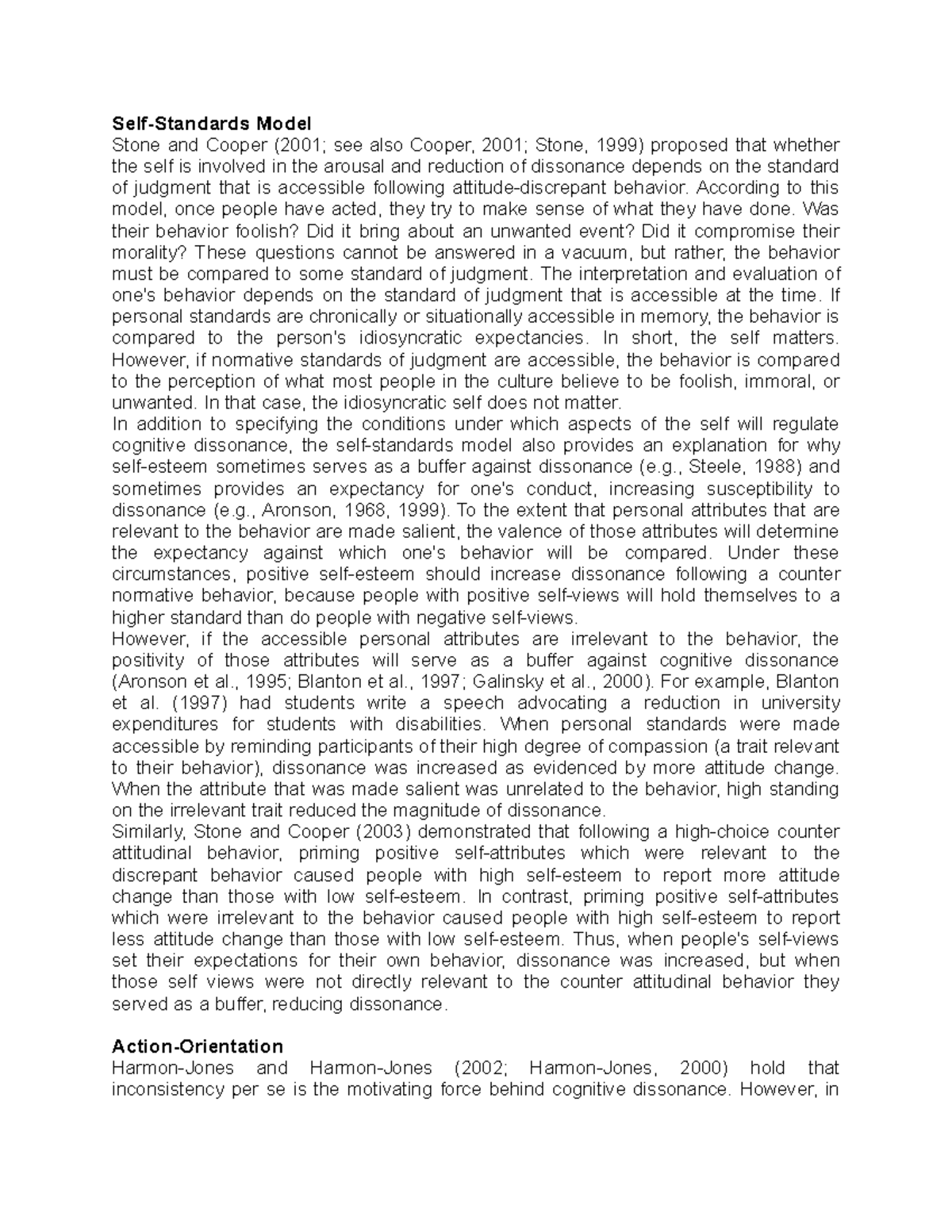 Self-Standards Model - Self-Standards Model Stone and Cooper (2001; see ...