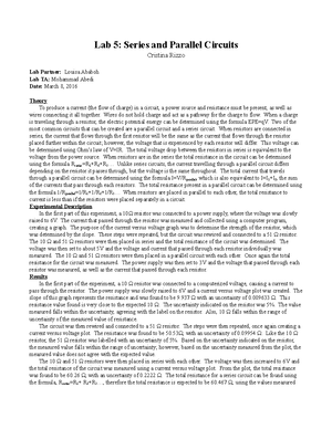Physics spring lab 6 write up - Lab 6: RC Circuits Cristina Rizzo Lab ...