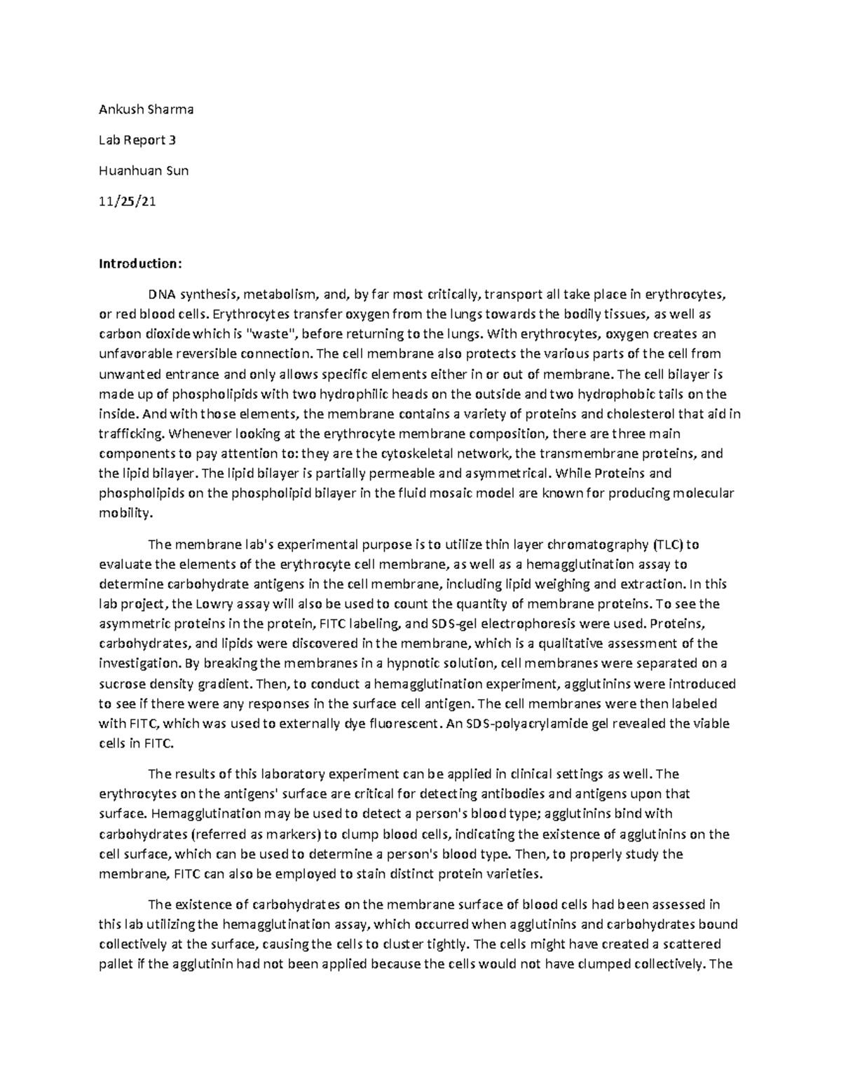 Lab report 3- 30000 Biochem - Ankush Sharma Lab Report 3 Huanhuan Sun ...