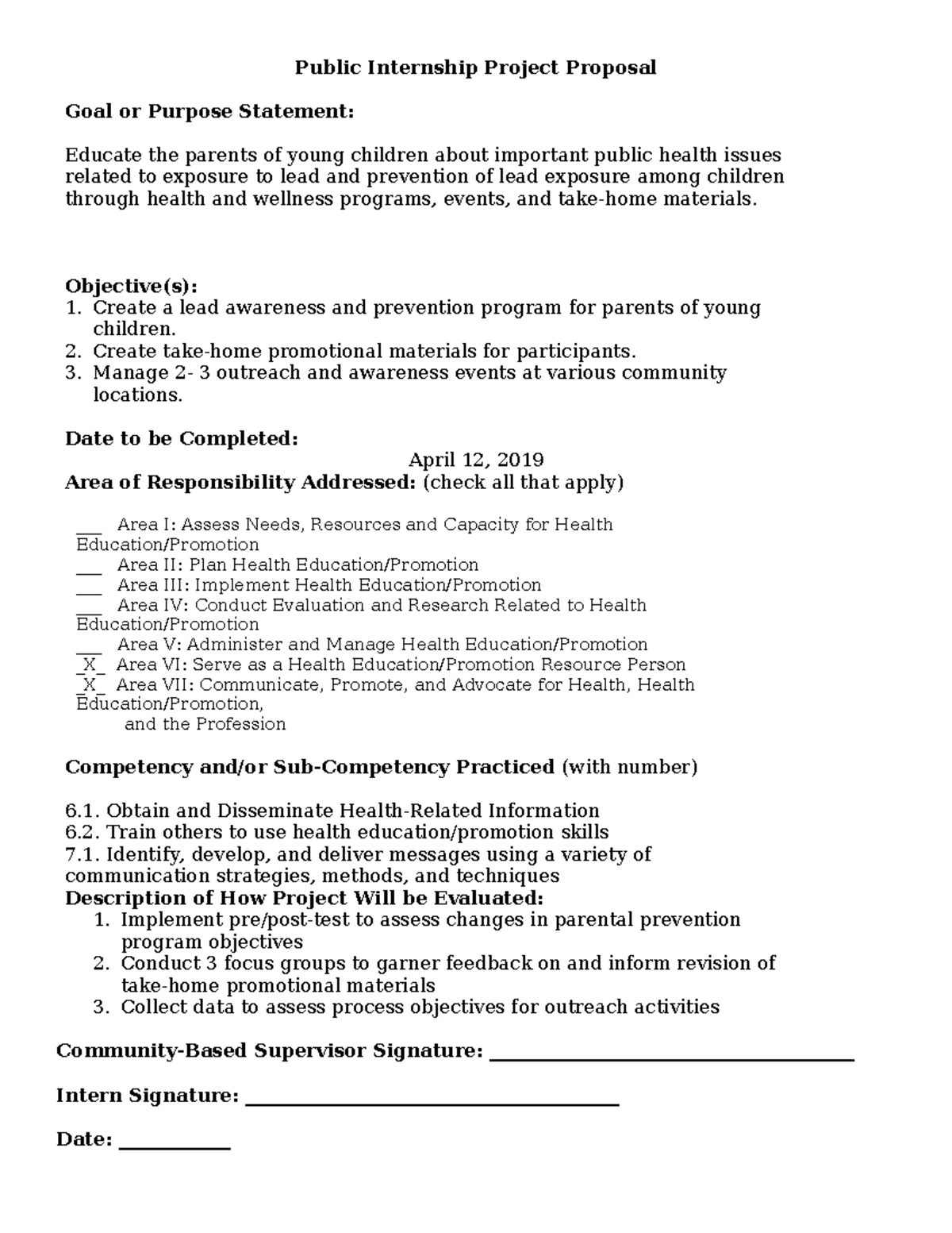 PBH490 Project Proposal Example - Tagged - Public Internship Project ...
