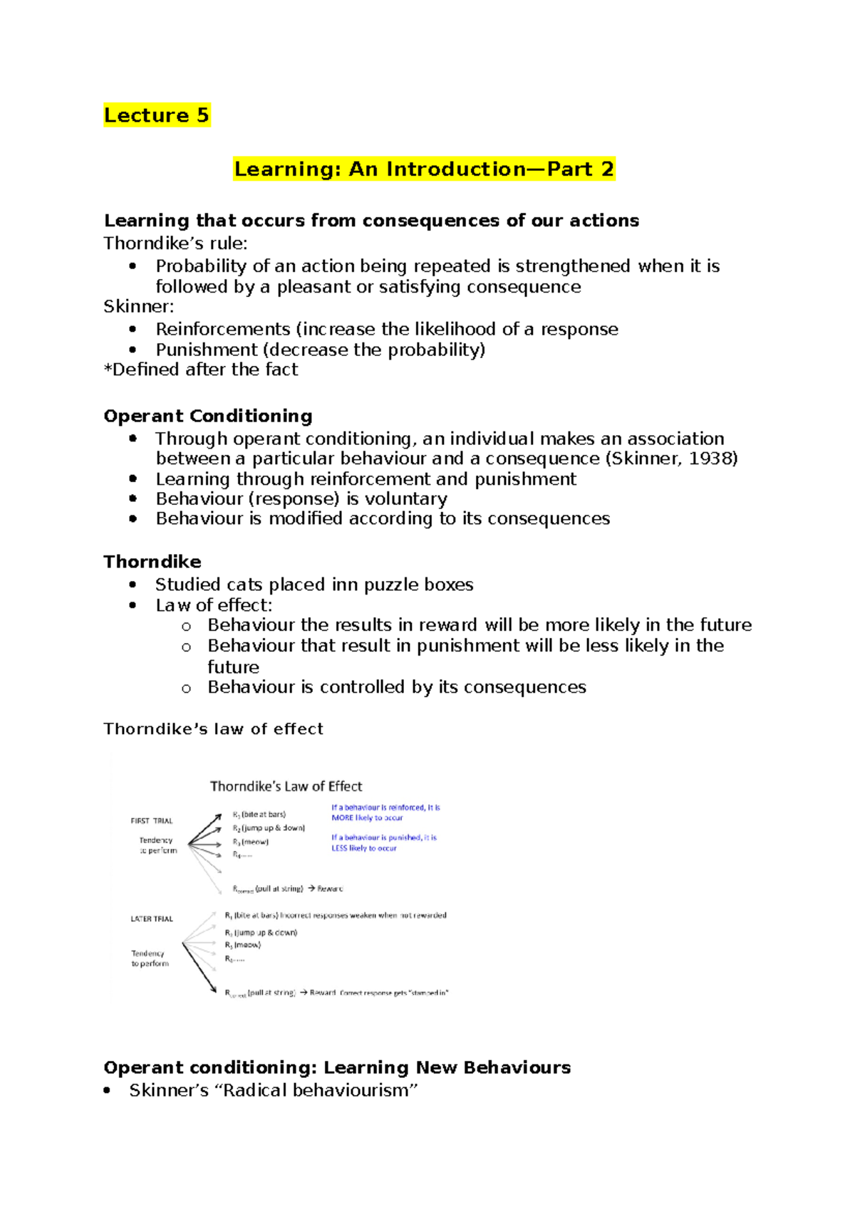 Psych Lecture 5 - Lecture 5 Learning: An Introduction—Part 2 Learning ...