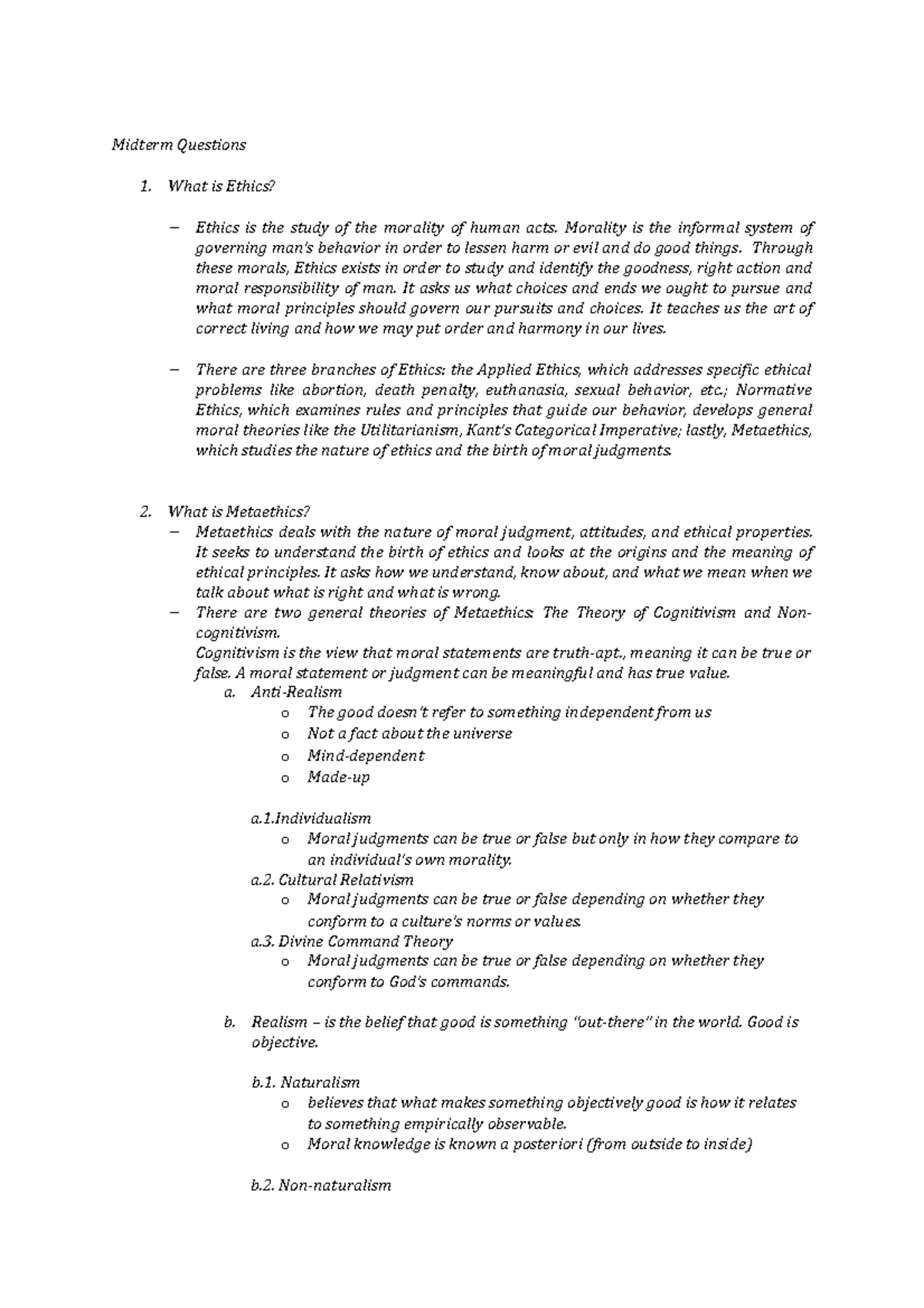 Ethics Justice as Fairness - Midterm Questions 1. What is Ethics ...