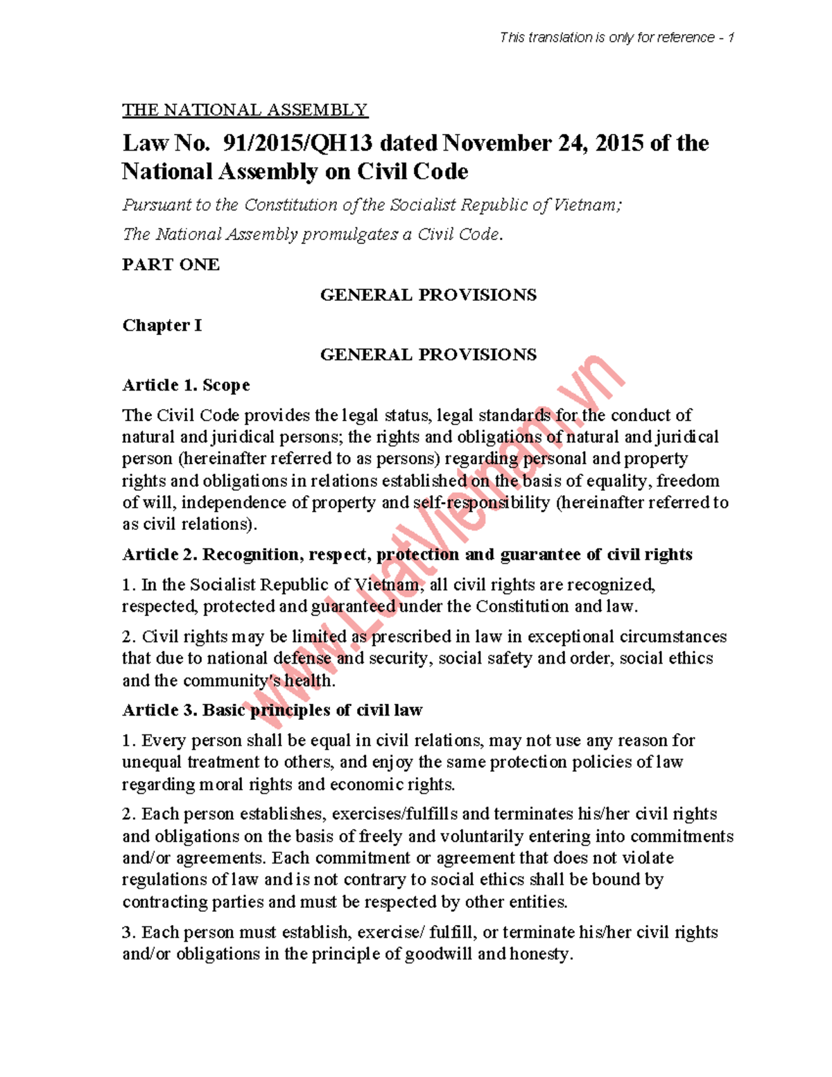 Luật dân sự 2015 (bản Anh) - THE NATIONAL ASSEMBLY Law No. 91/2015/QH13 ...