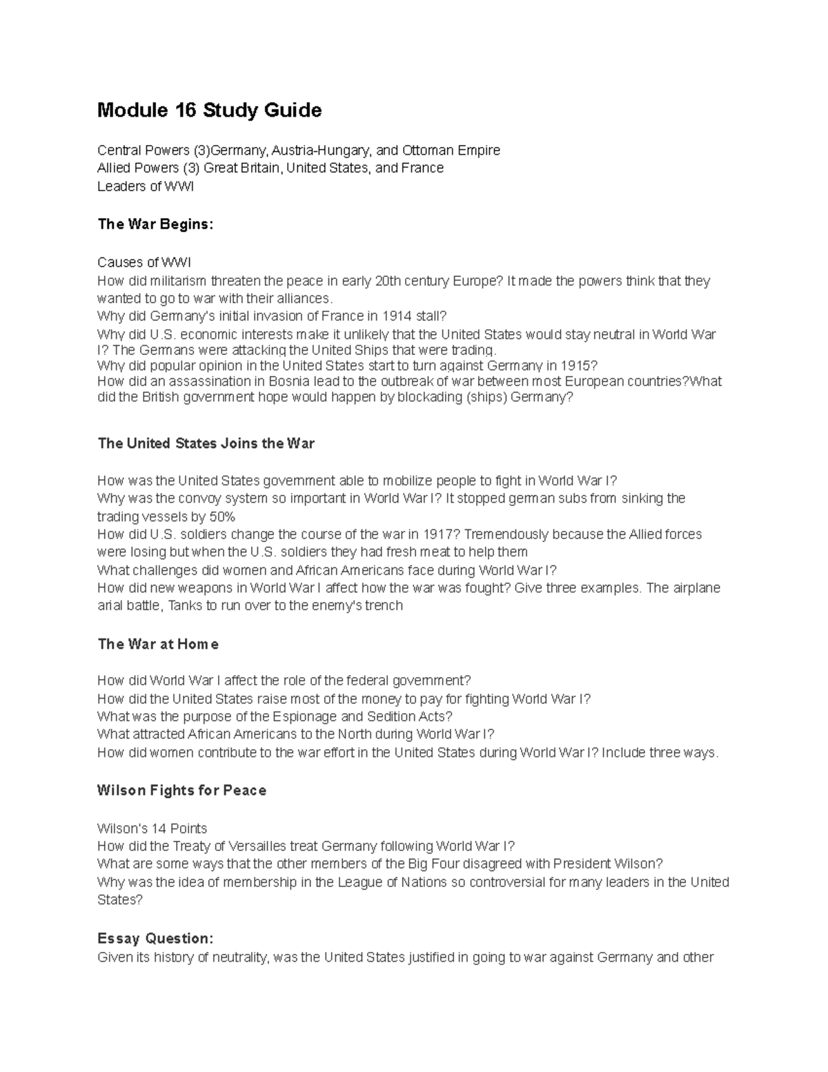 Module 16 Study Guide - Module 16 Study Guide Central Powers (3)Germany ...