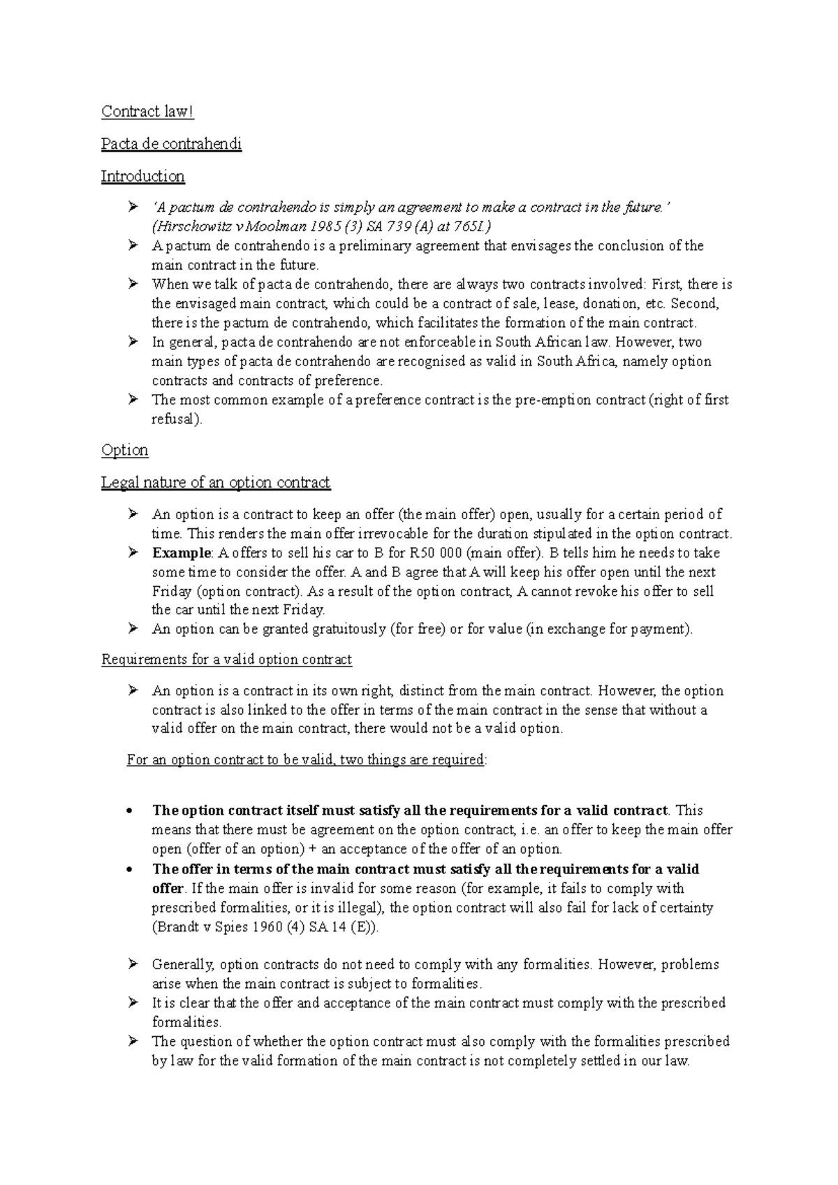Textbook summary on Pacta de contrahendo - Contract law! Pacta de ...