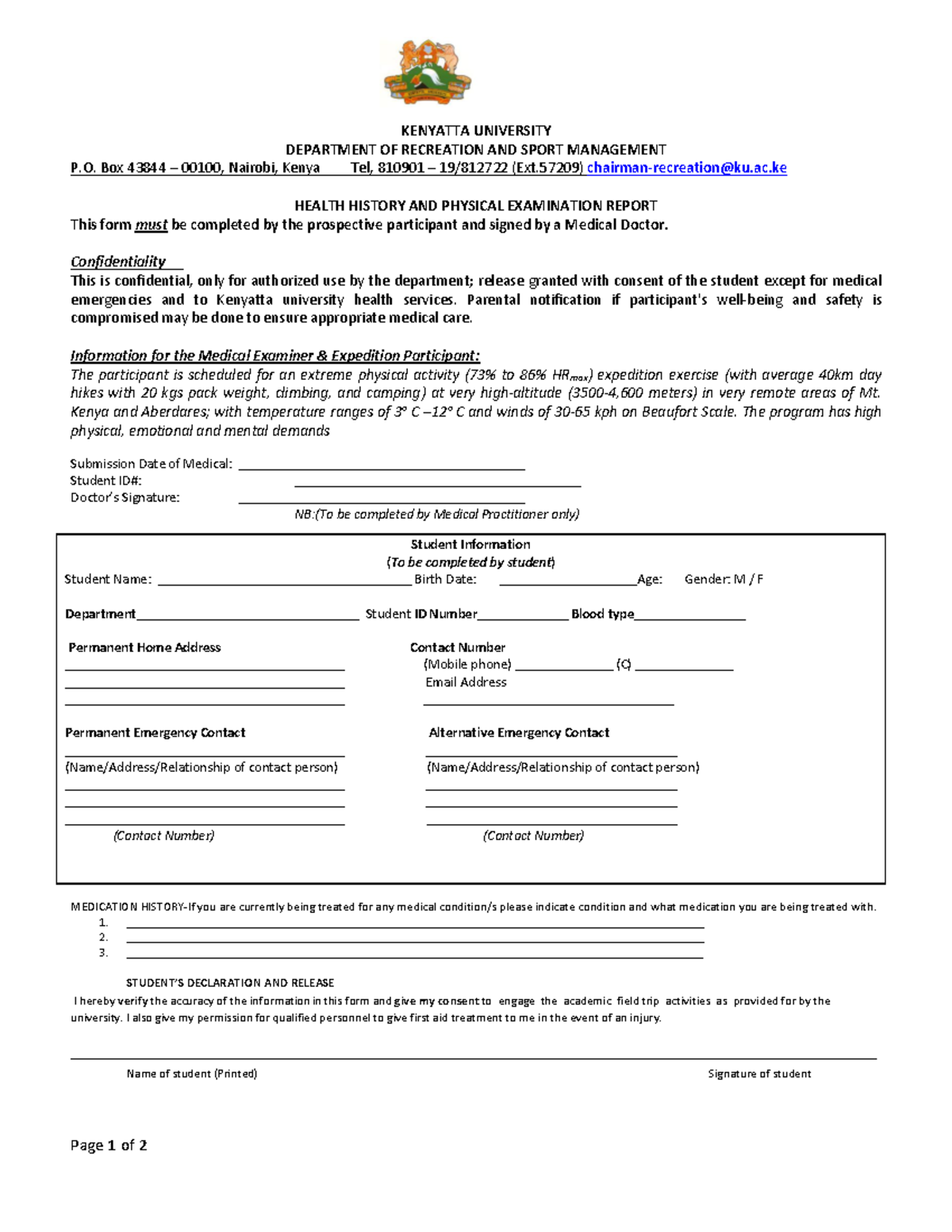 HRS 400-Medical Form-Students - Page 1 of 2 KENYATTA UNIVERSITY ...