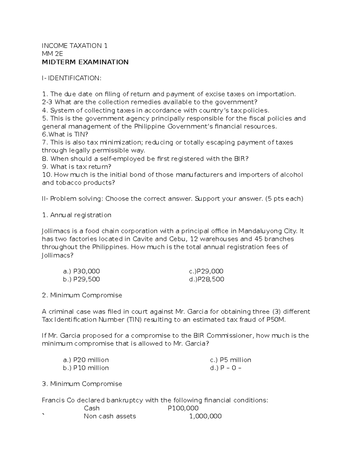 520352341 Midterm Income Tax - INCOME TAXATION 1 MM 2E MIDTERM ...