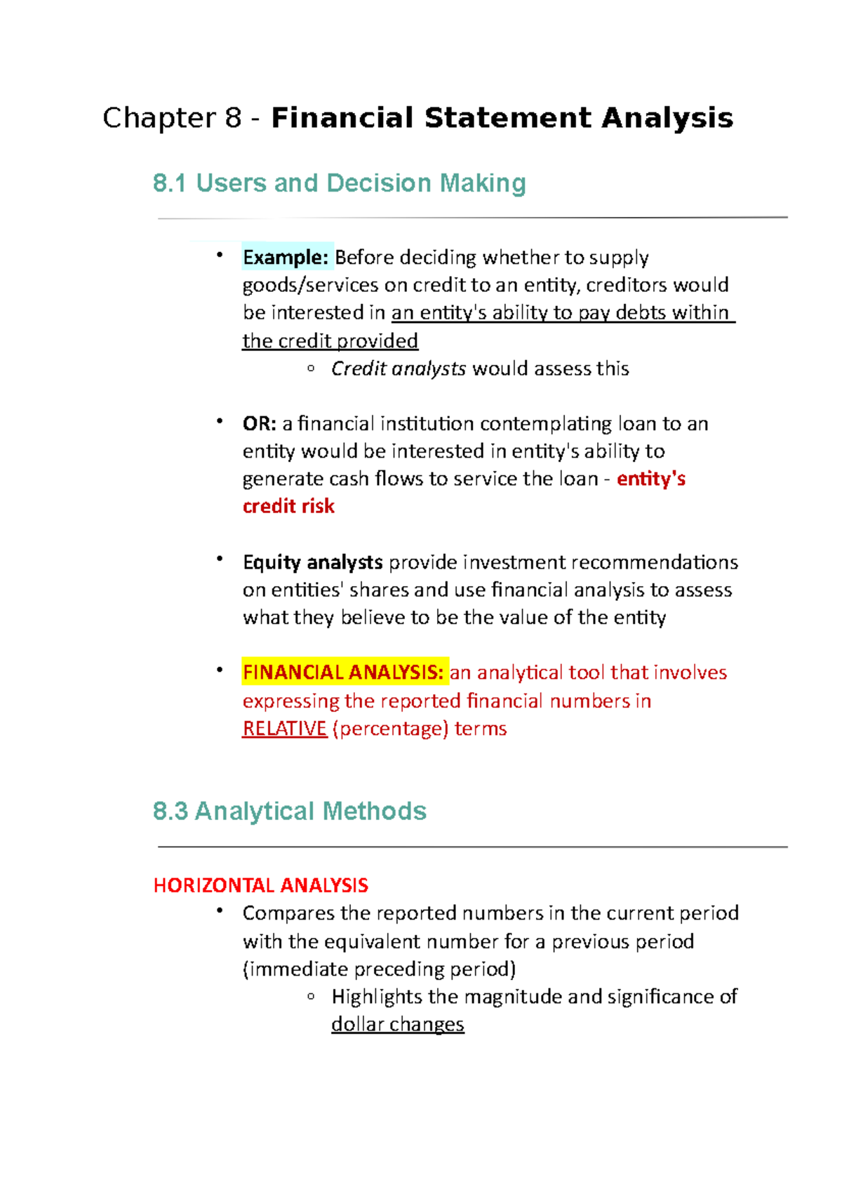 ARA Chapter 8 Textbook Notes - Chapter 8 - Financial Statement Analysis ...