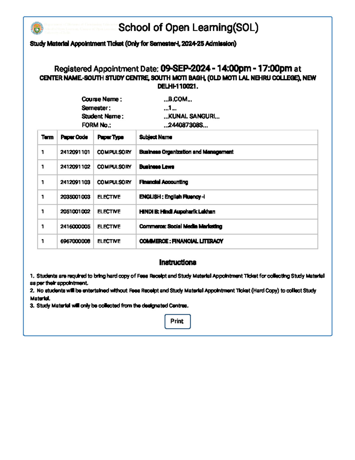 SOL Study Material Appointment - School of Open Learning(SOL) Study ...
