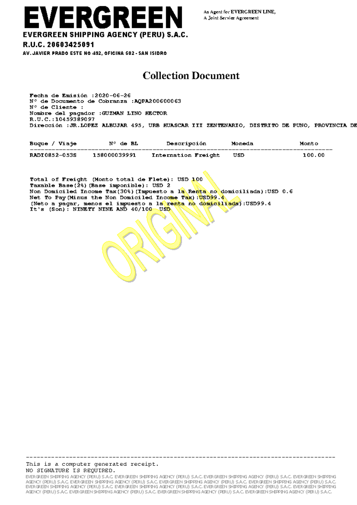 158000039991 - Experimento - This is a computer generated receipt. NO ...