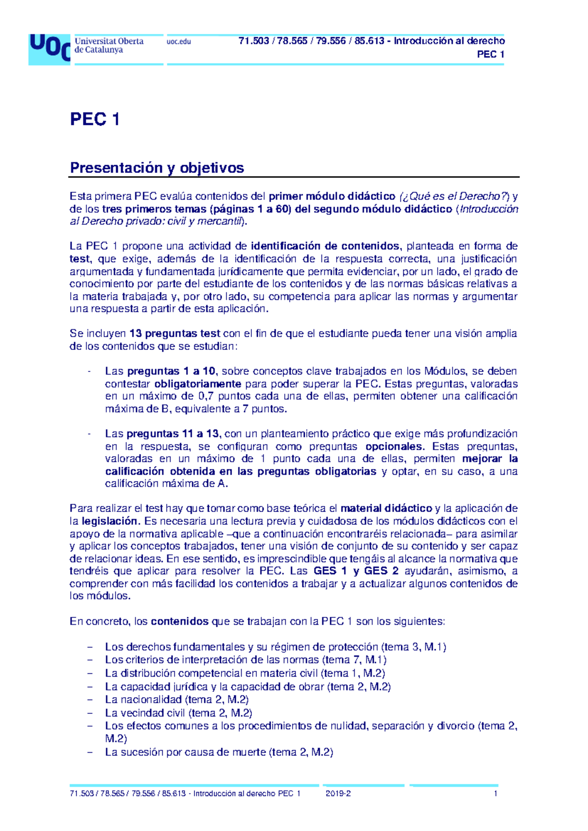 Pec1 intro al derecho - Warning: TT: undefined function: 32 PEC 1 PEC 1 Presentación y objetivos ...