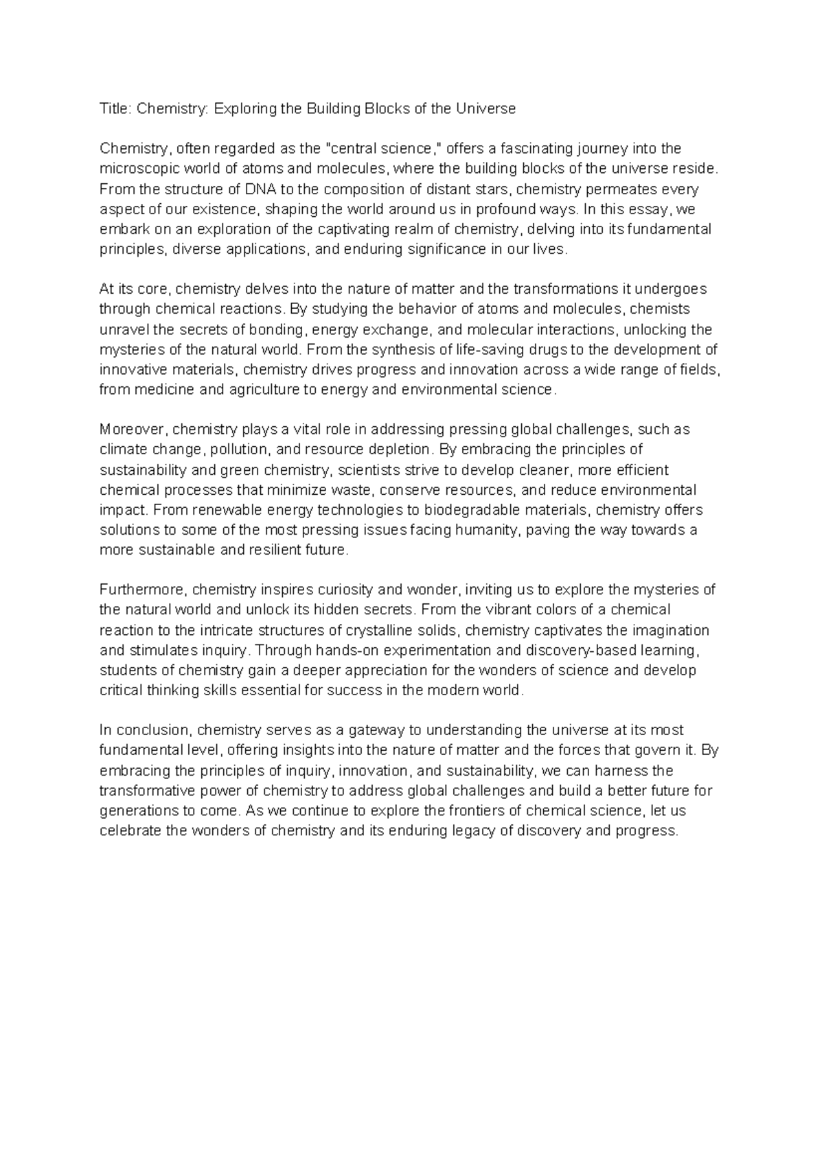 Title Chemistry Exploring the Building Blocks of the Universe - From ...