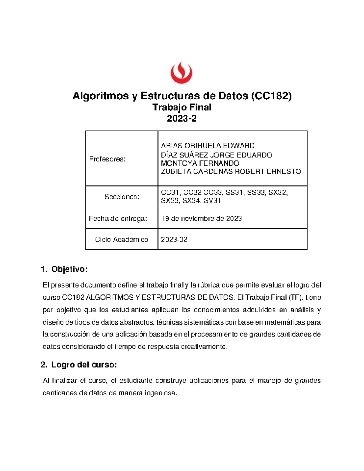 Cc182 Algoritmos Y Estructuras De Datos Enunciado Trabajo Final