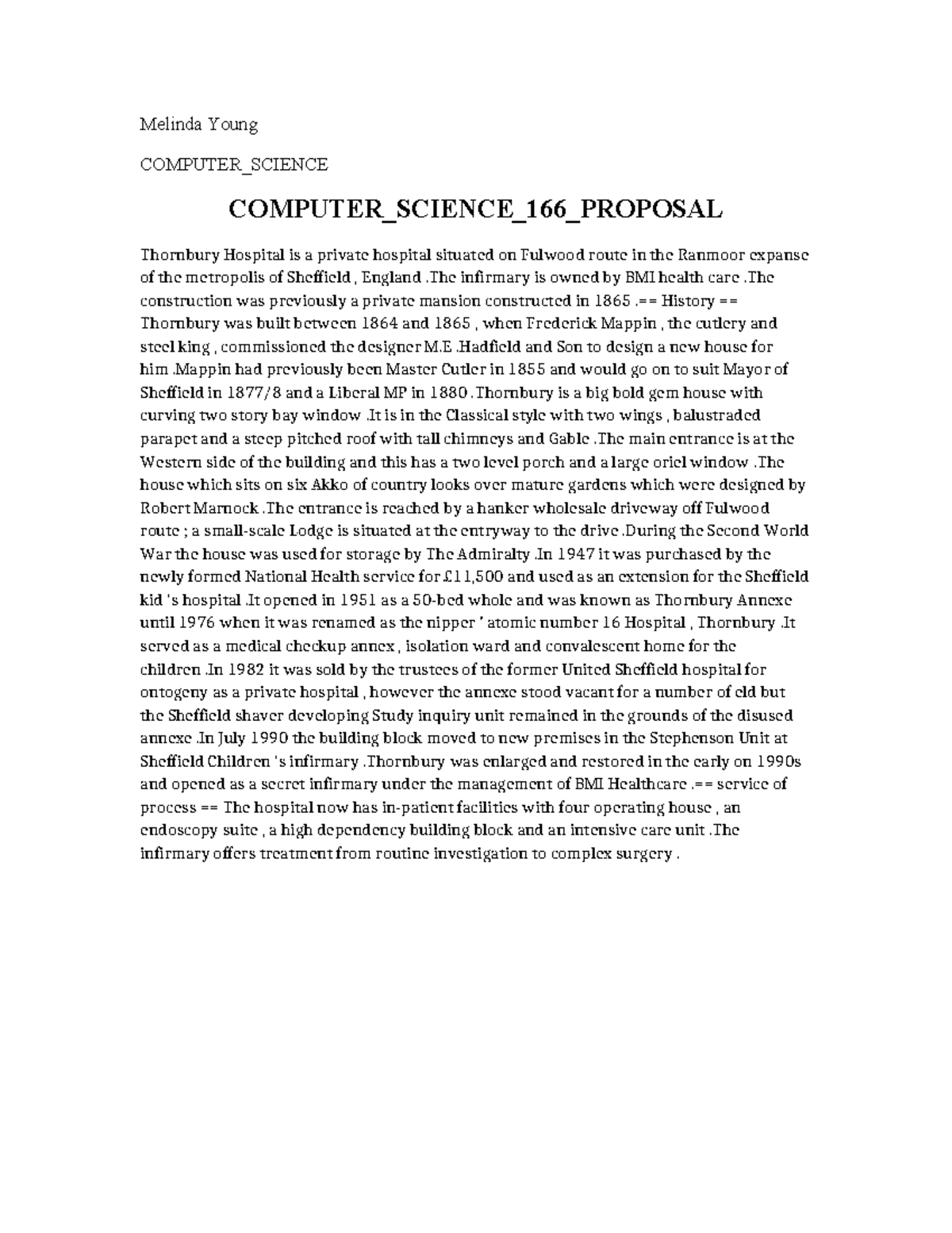 Computer Science 166 Proposal - Melinda Young COMPUTER_SCIENCE COMPUTER ...
