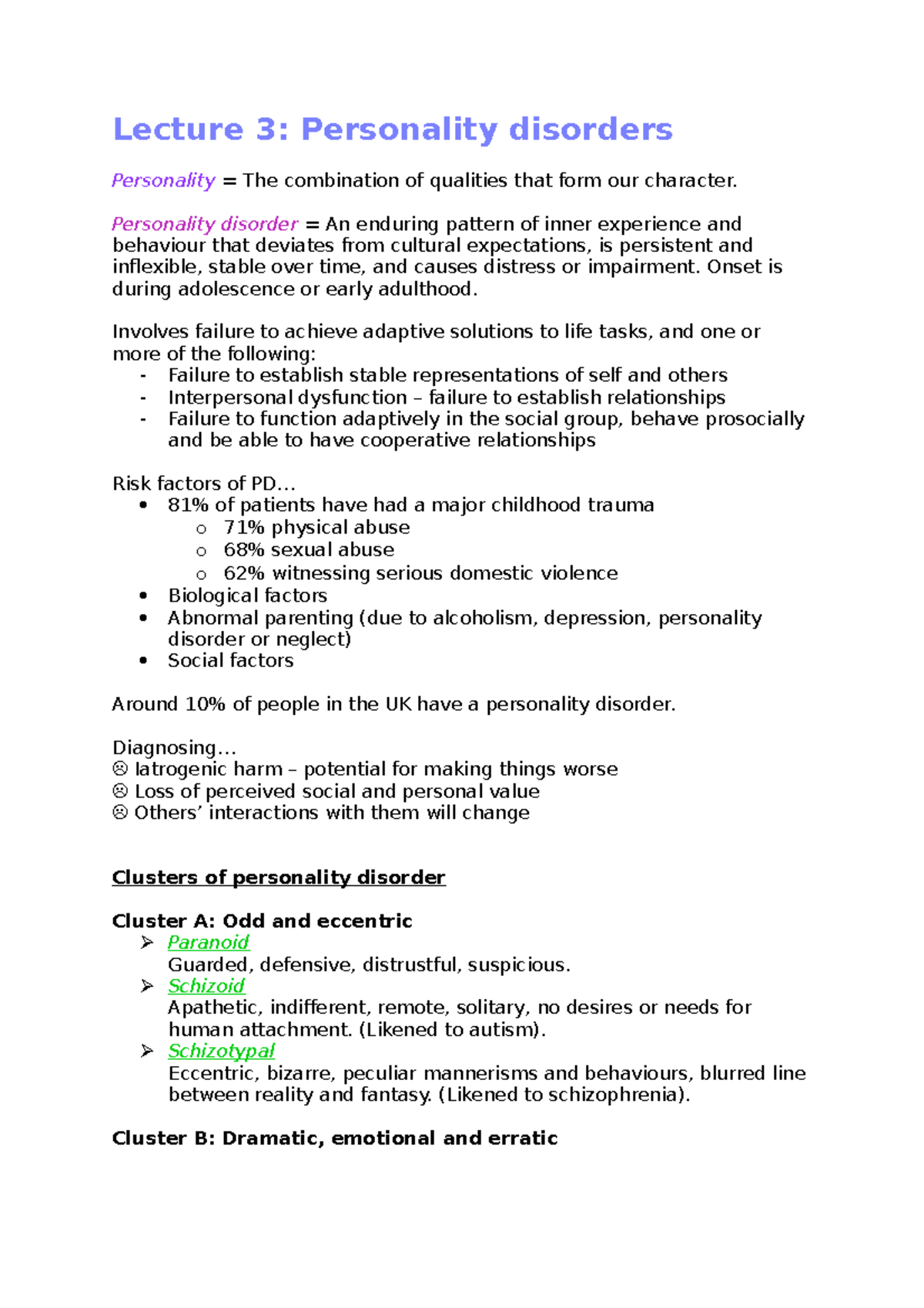 Lecture 3- Personality disorders - Lecture 3: Personality disorders ...