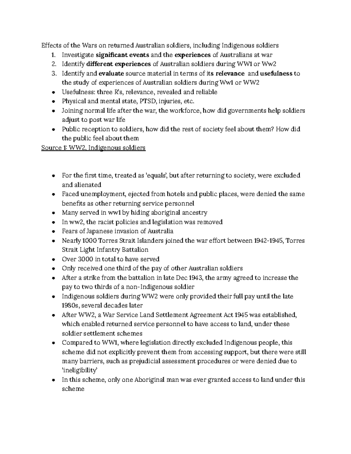 WW1 summary notes - Effects of the Wars on returned Australian soldiers ...