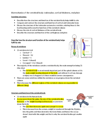Vertebral column summary notes - Vertebral Column Lecture 1: Vertebral ...