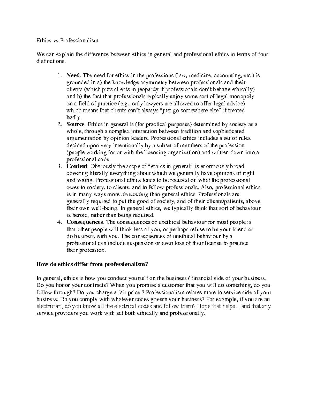 Ethics and professionalism - Ethics vs Professionalism We can explain ...