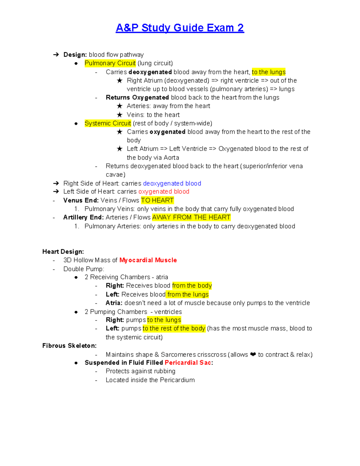 A&P Study Gude Test 2 - A&P Study Guide Exam 2 Design: blood flow ...