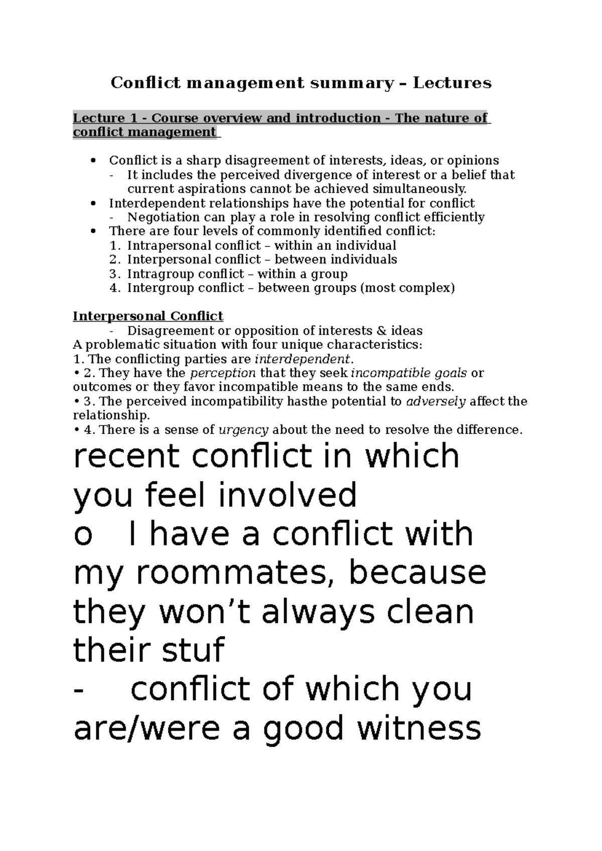 Conflict management summary lectures stuvia - Conflict management ...