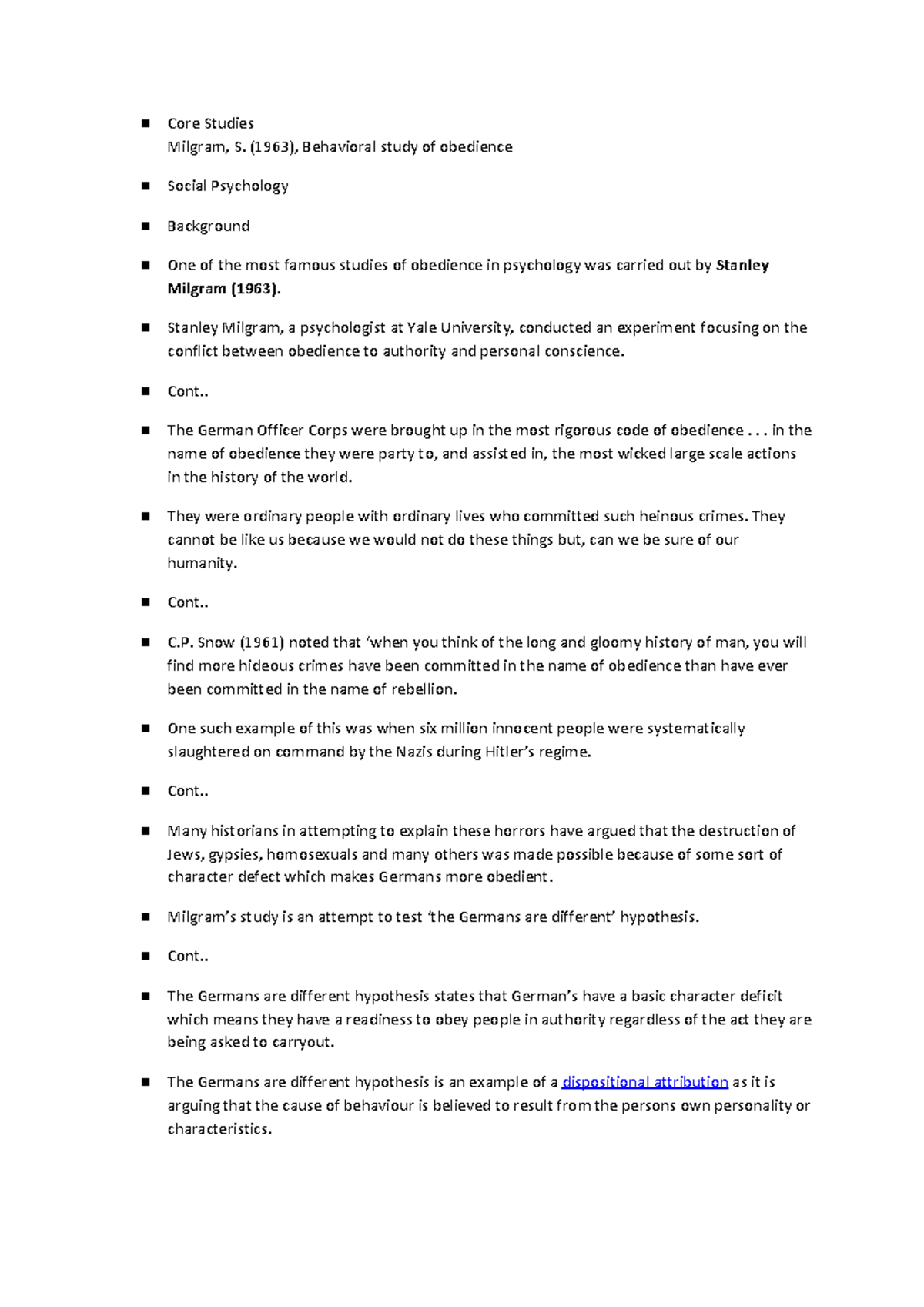Milgram's notes - Core Studies Milgram, S. (1963), Behavioral study of ...
