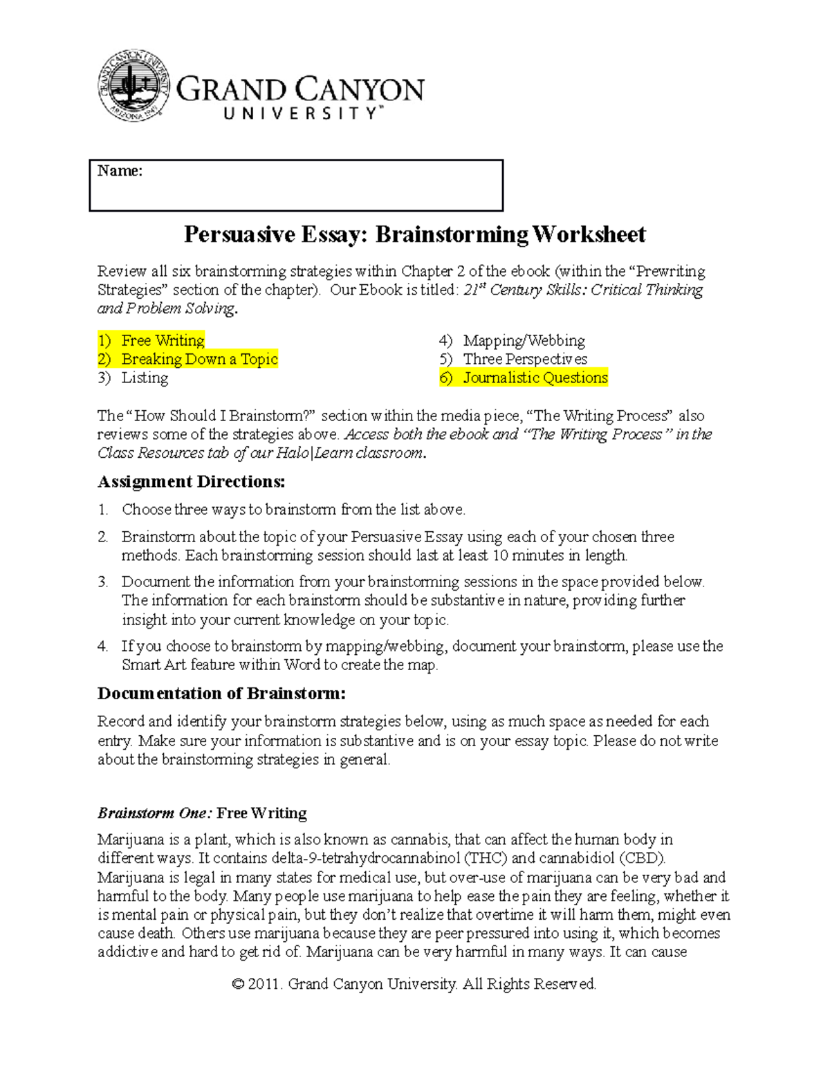 PHI105 T2 Brainstorming Worksheet 4 13 2023 - Name: Persuasive Essay ...