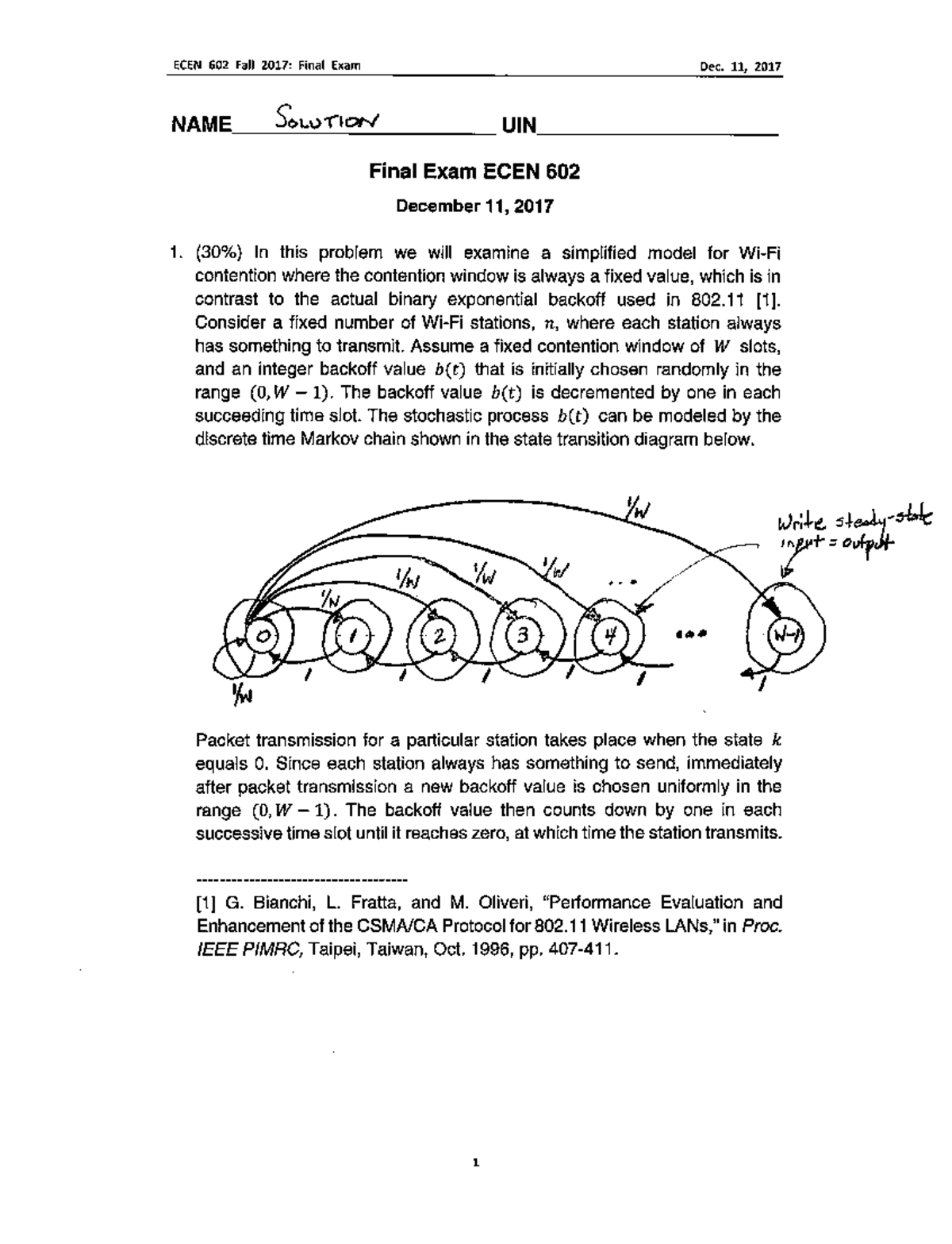 Solution Final Exam ECEN 602 Fall 2017 - ECEN 602 Fall 2017: Final Exam ...