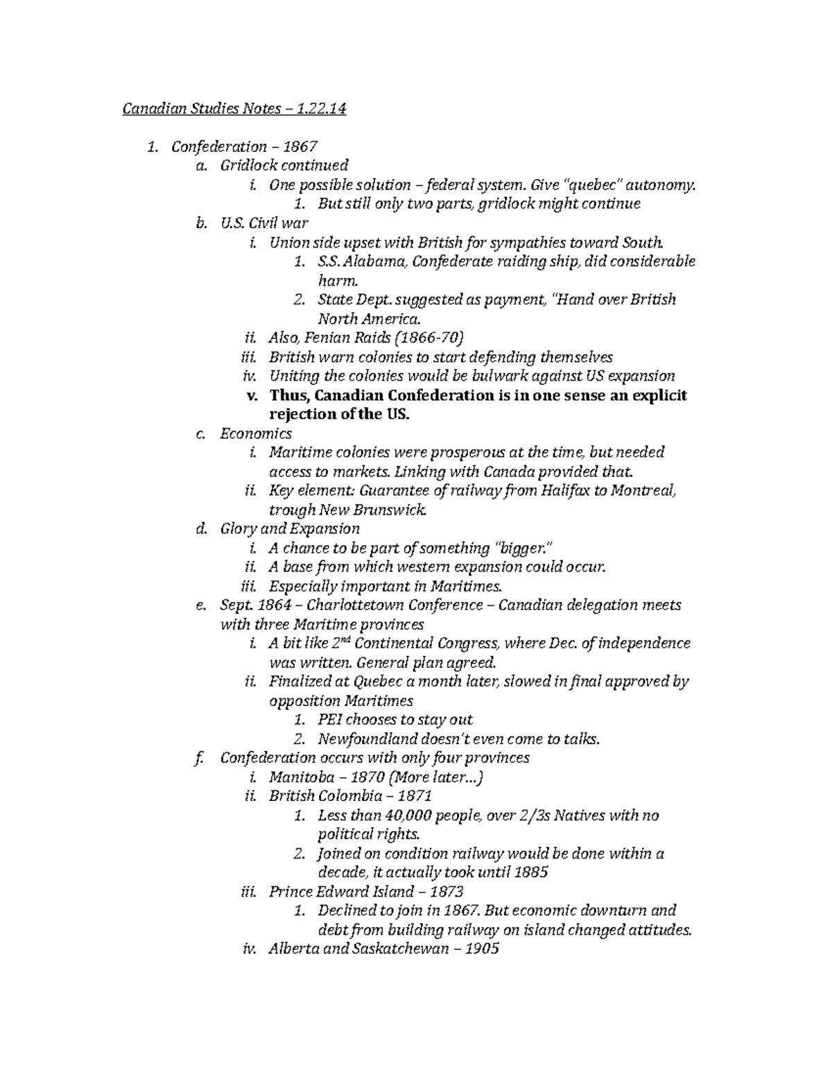 Canadian Studies Notes – 1/22/14 - Canadian Studies Notes – 1 ...