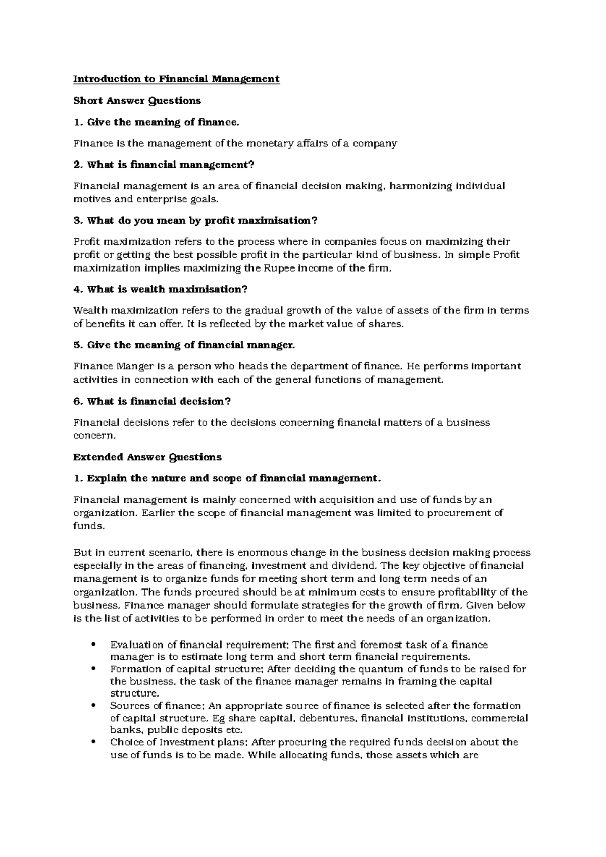 MBA - Financial Management; Introduction to Financial Management ...