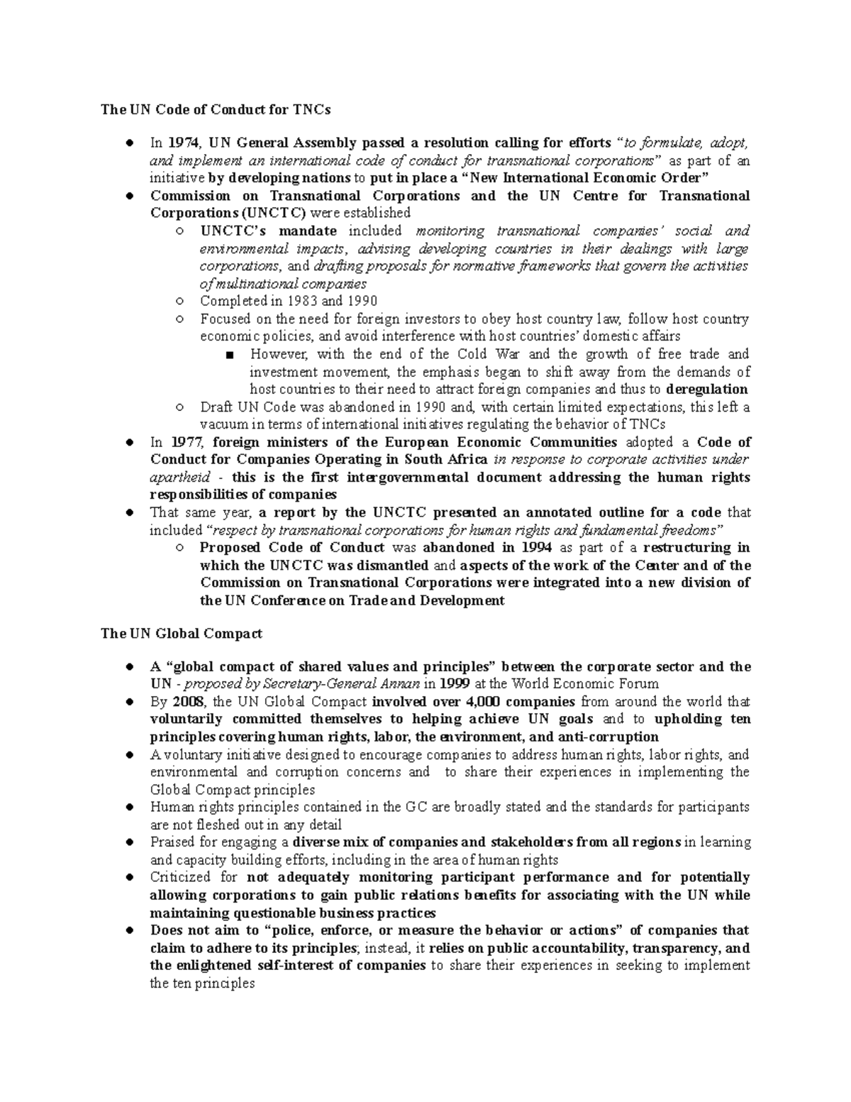 In-Class Assignment 2 - The UN Code of Conduct for TNCs In 1974 , UN ...