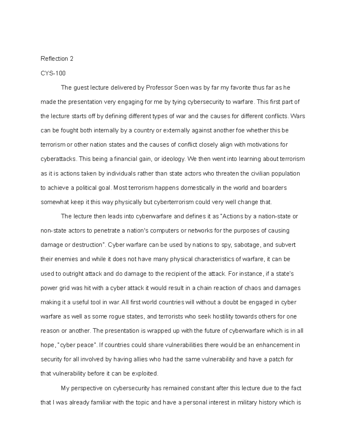 Reflection essay sample - Reflection 2 CYS- The guest lecture delivered ...