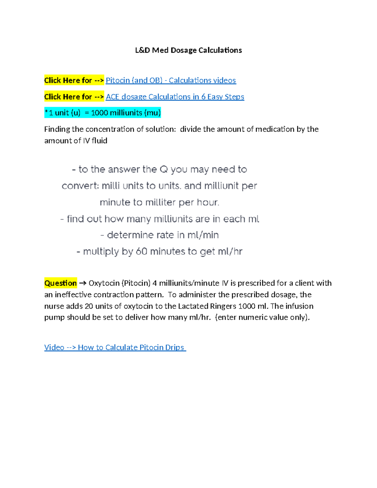 L&D Med Dosage Calculations - L&D Med Dosage Calculations Click Here ...
