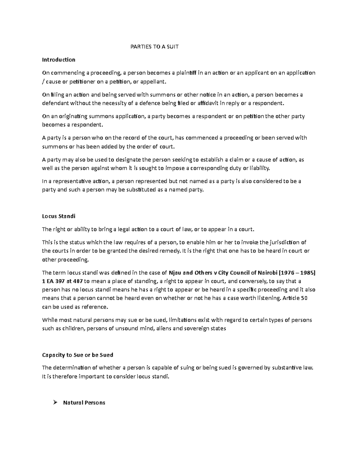 Parties TO Civil Actions - PARTIES TO A SUIT Introduction On commencing ...