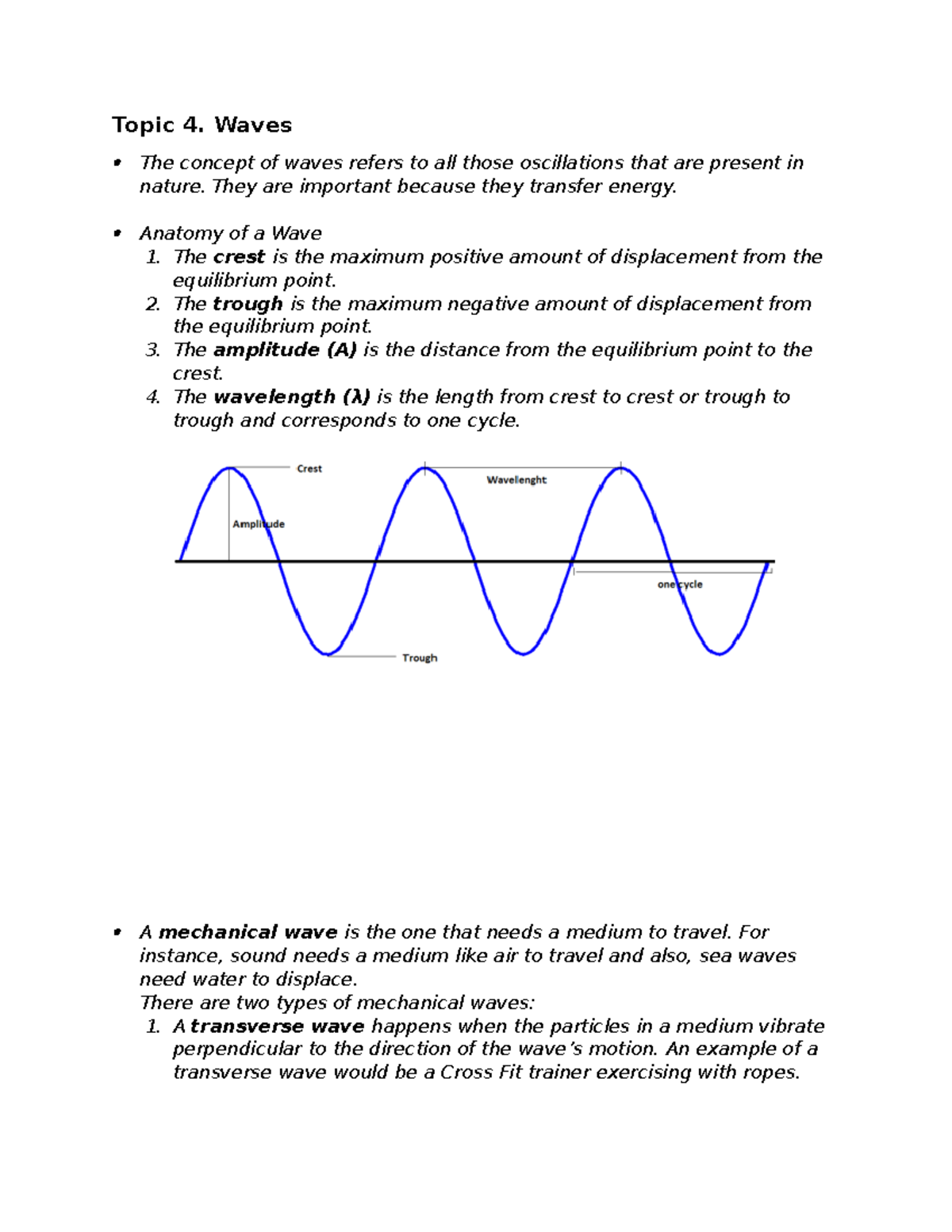 Topic 4. Waves - asad - Topic 4. Waves The concept of waves refers to ...