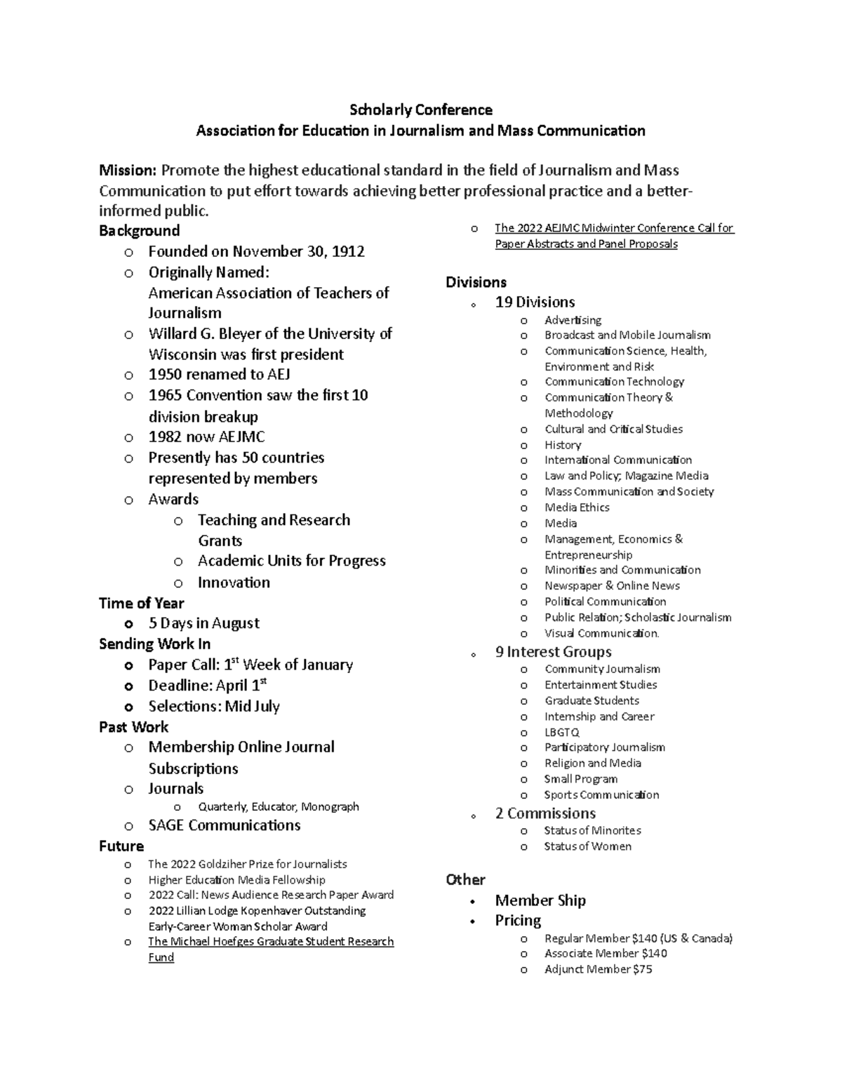 Aejmc Fact Sheet - Scholarly Conference - Scholarly Conference ...