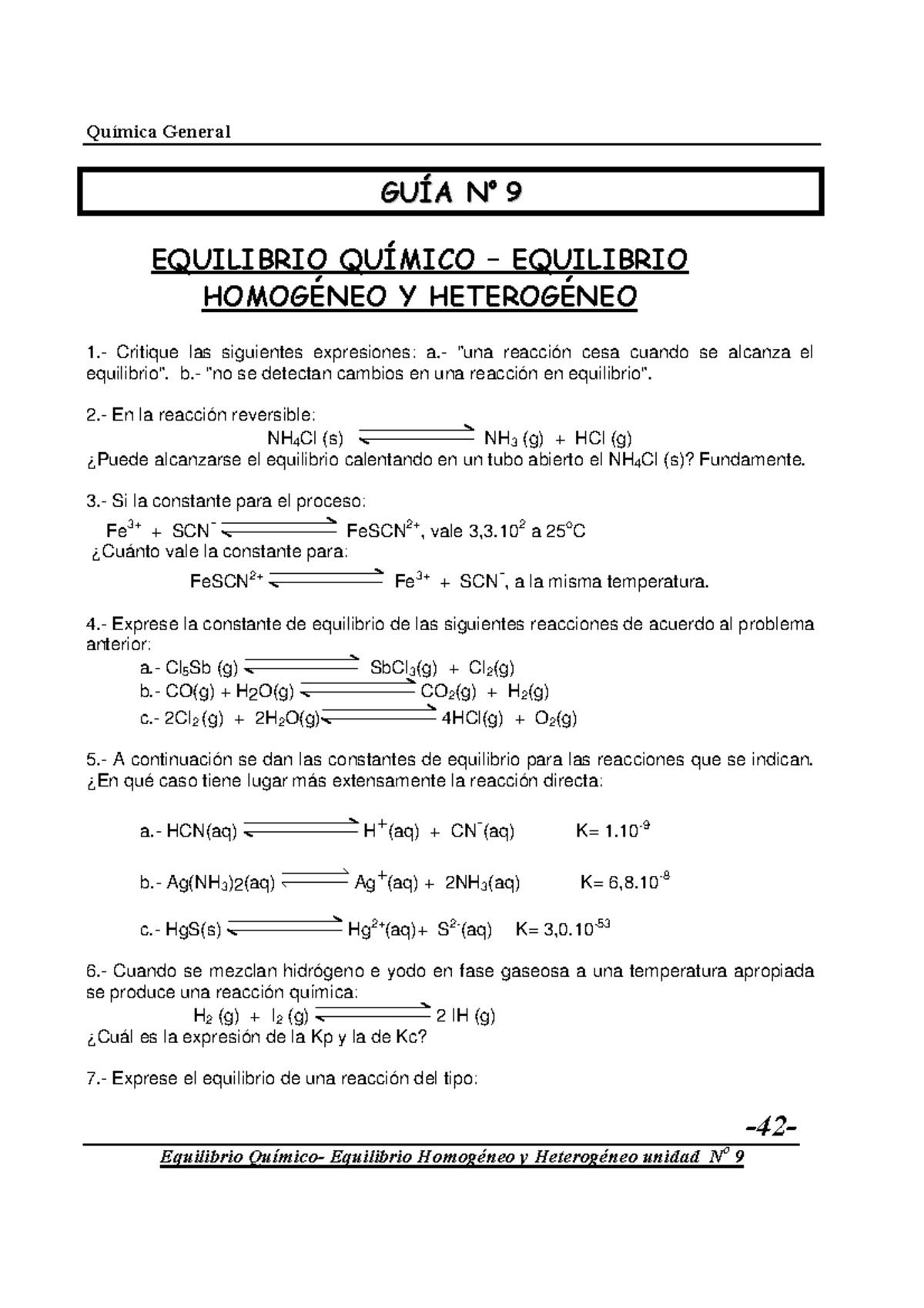 09 Equilibrio Homogeneo 2018 - Química General GUÍA No 9 EQUILIBRIO ...