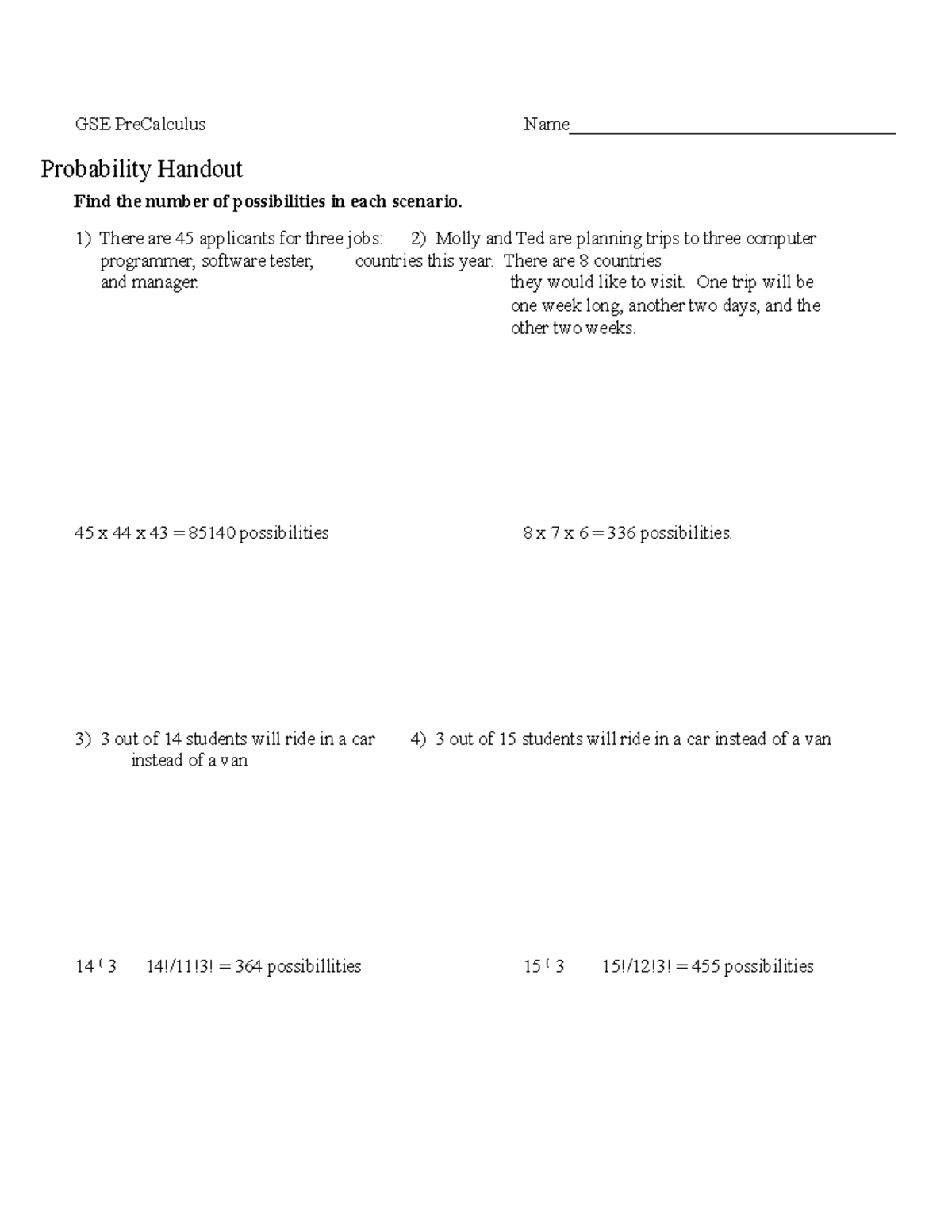 BIO 102 Probability Handout - GSE PreCalculus Name ...