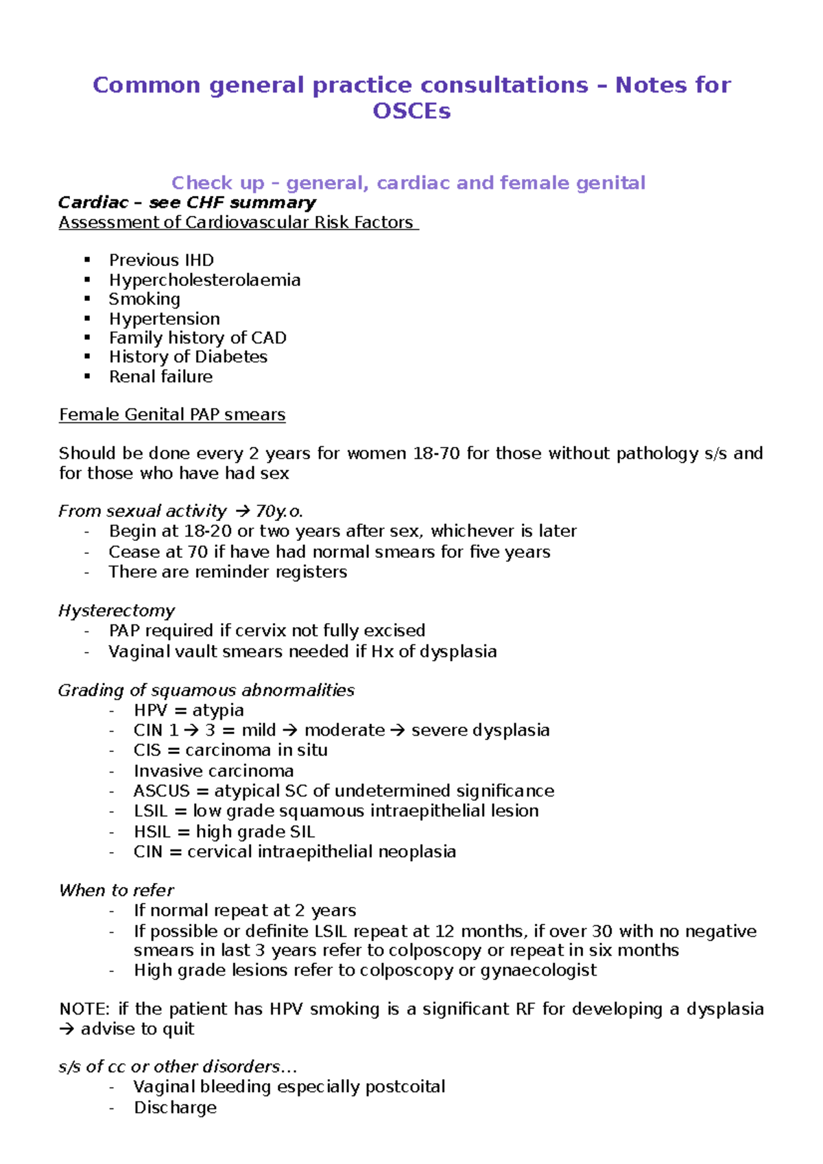 Common general practice consultations Notes for OSCEs - Common general ...