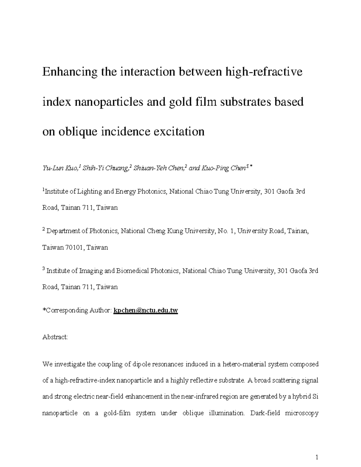 ACS silicon on gold film-YL 1 3 kp 1 7 - Enhancing the interaction ...