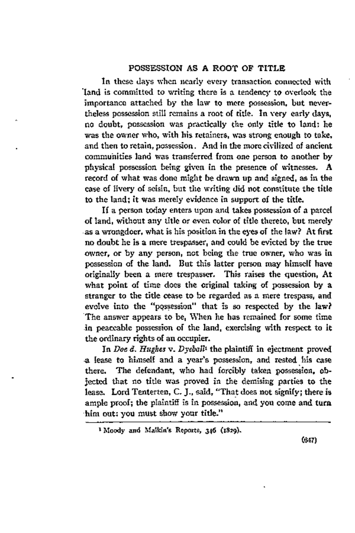 Possession as a Root of Title - POSSESSION AS A ROOT OF TITLE In these ...