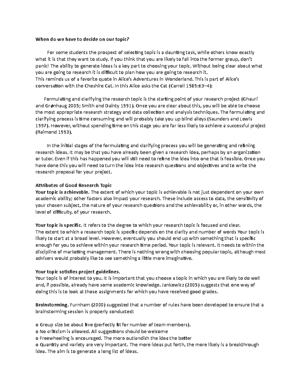 Formulating and Writing Research Proposal - When do we have to decide ...