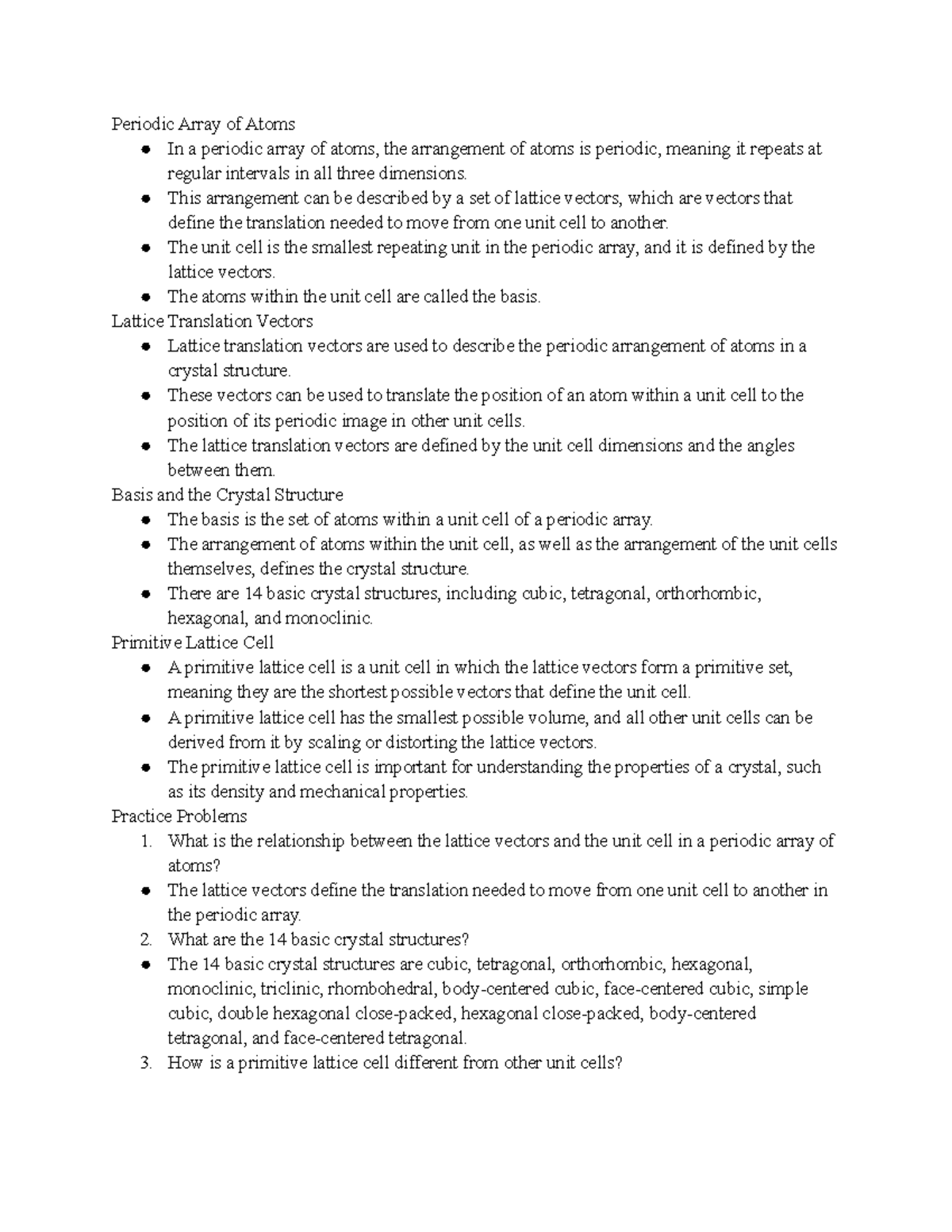 Chapter 1.1 Notes - Periodic Array of Atoms In a periodic array of ...