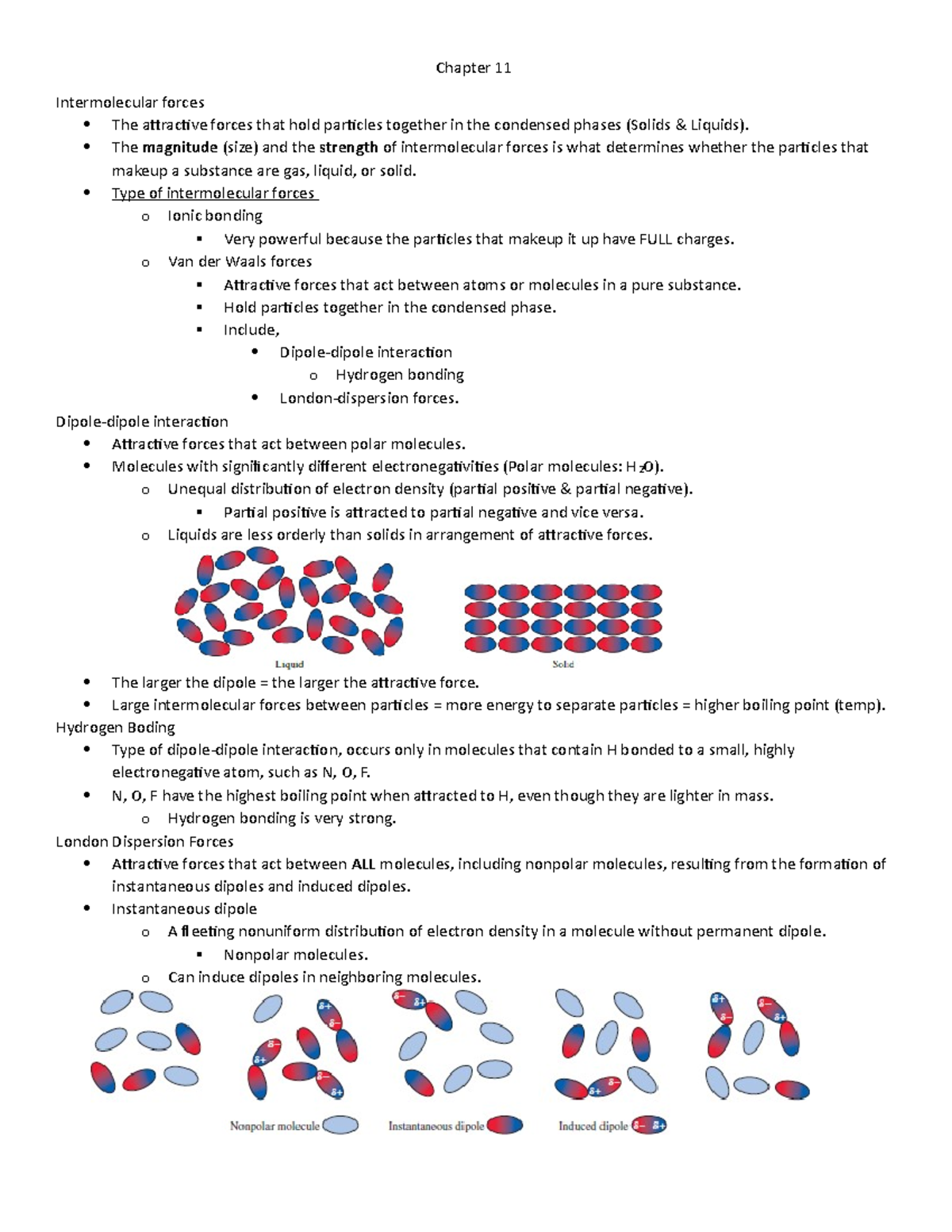 Chapter 11 notes - Chapter 11 Intermolecular forces The attractive ...