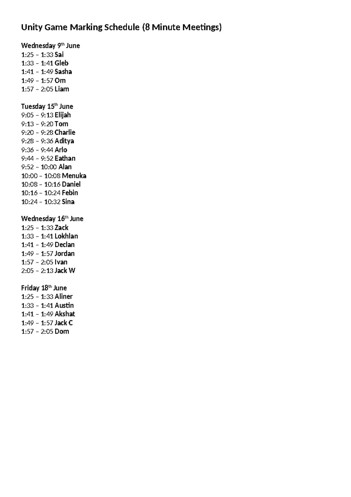 Unity Game Marking Schedule - Studocu