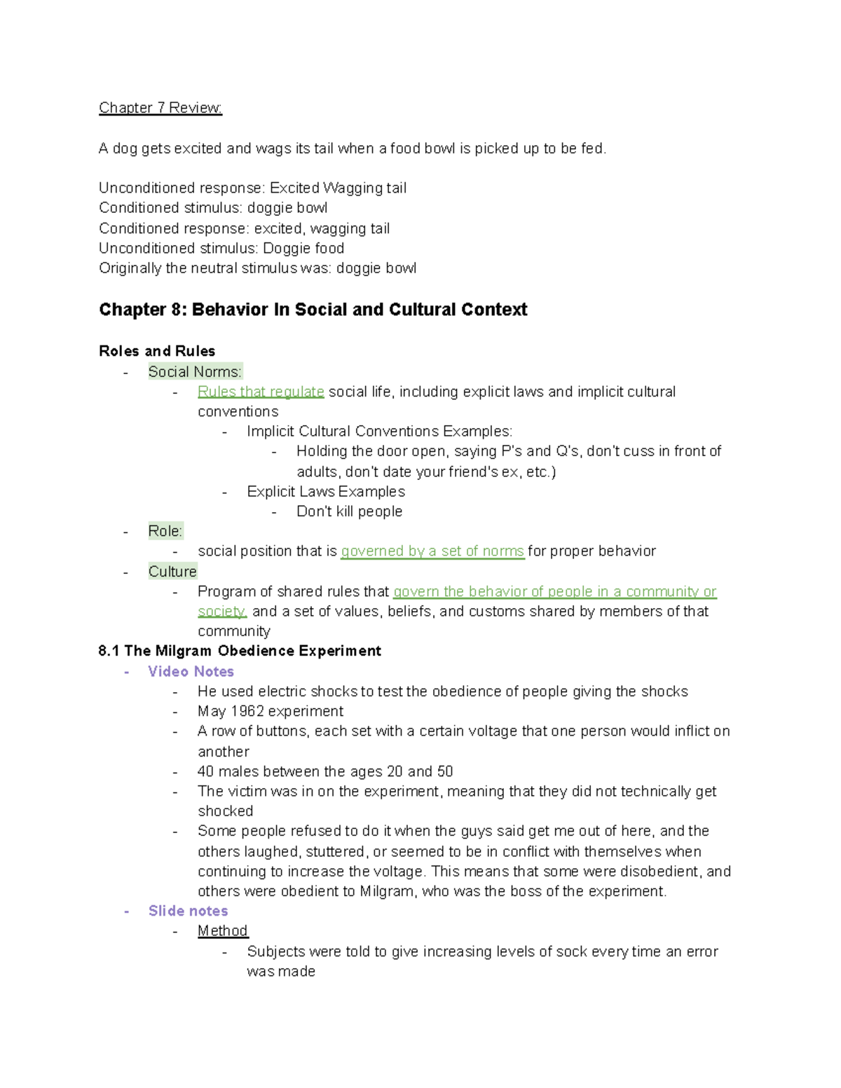 Psych- Chapter 7 review and chapter 8 Notes - Chapter 7 Review: A dog ...