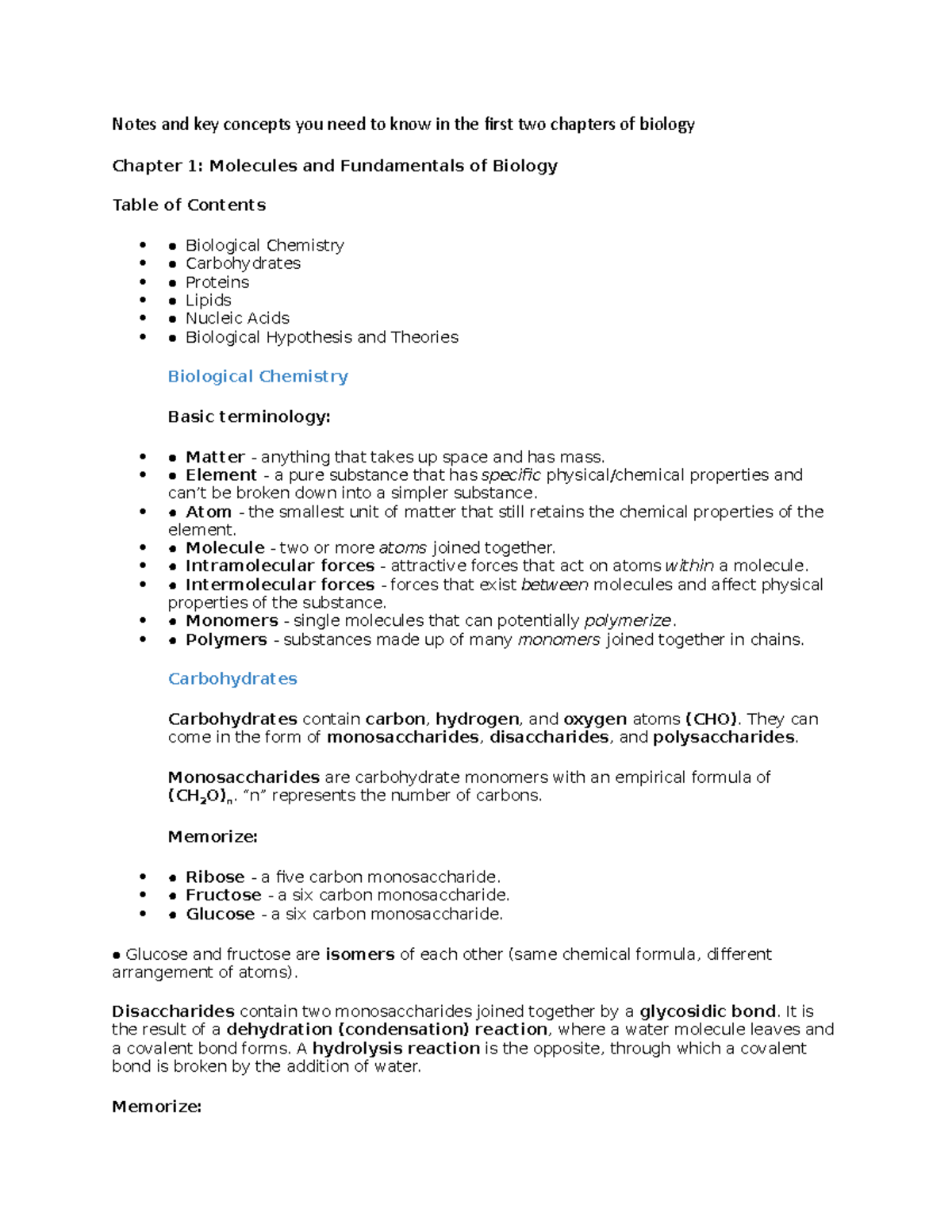 Concepts chapter 1 and 2 bio - Notes and key concepts you need to know ...