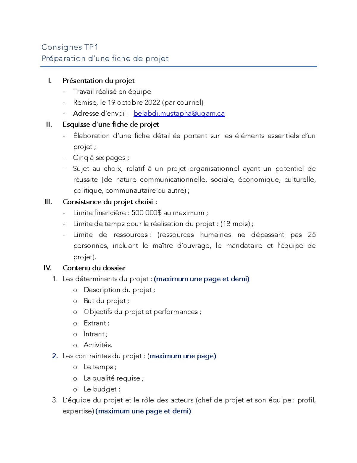 COM1630 - Instructions Fiche DE Projet - Consignes TP Préparation d’une ...