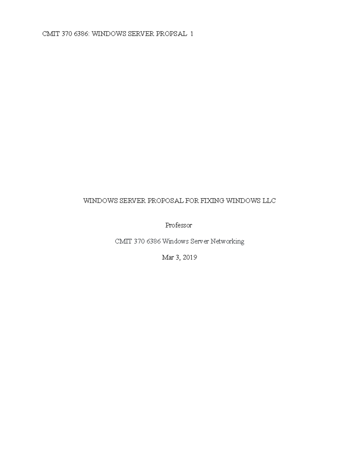 WINDOWS SERVER PROPOSAL FOR FIXING WINDOWS LLC - WINDOWS SERVER ...